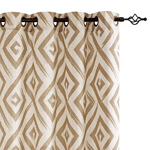 jinchan Ogee Tile Square Linen Textured Drapes Printed Curtain Panels Bedroom Living Room Lattice Window Treatment 2 Panel Drapes 95" L Taupe on Beige