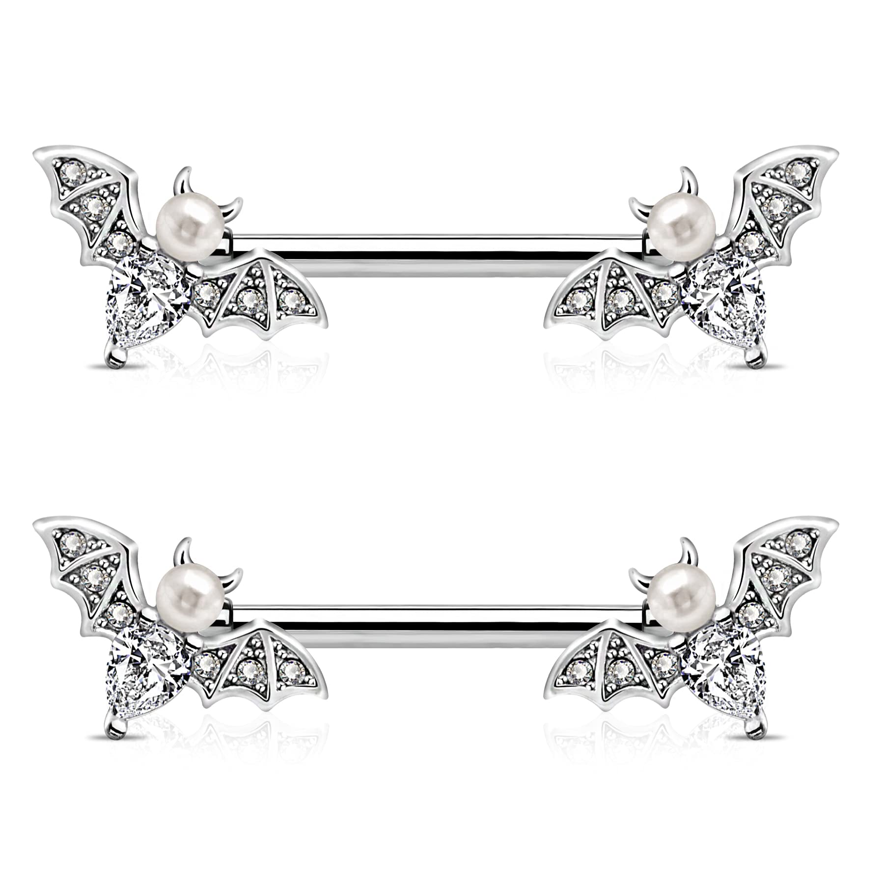 Jewseen Nipple Barbell 14g Nipple Piercing Bat Nipple Jewelry Sparkling CZ Nipple Ring Bar Halloween Body Piercing Jewelry