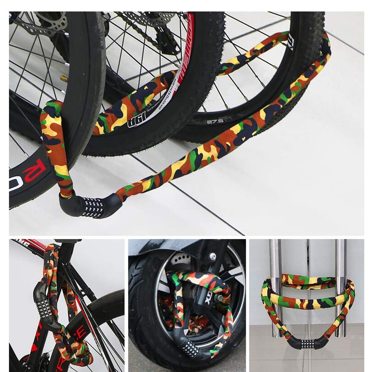 KANJJ-YU Bicycle Accessories, Password Chain Lock, Bicycle Lock, Mountain Bike Electric Battery car Motorcycle Anti-Theft Lock, Chain Lock, Camouflage
