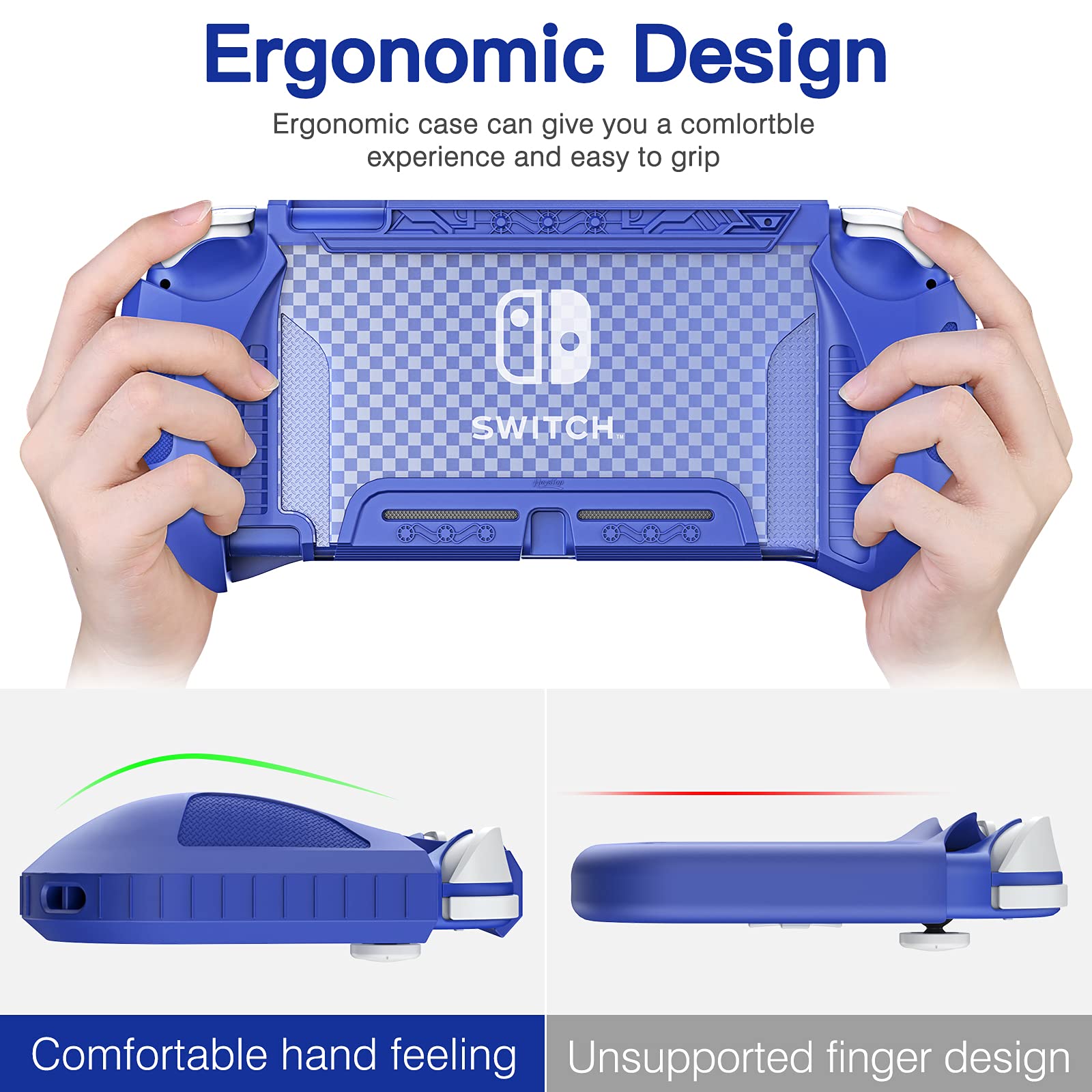 HEYSTOP Switch Lite Protective Case with Screen Protector and 6 Thumb Grips, Ergonomic Grip Case for Nintendo Switch Lite, Anti-Scratch/Anti-Dust/Shockproof (Blue)
