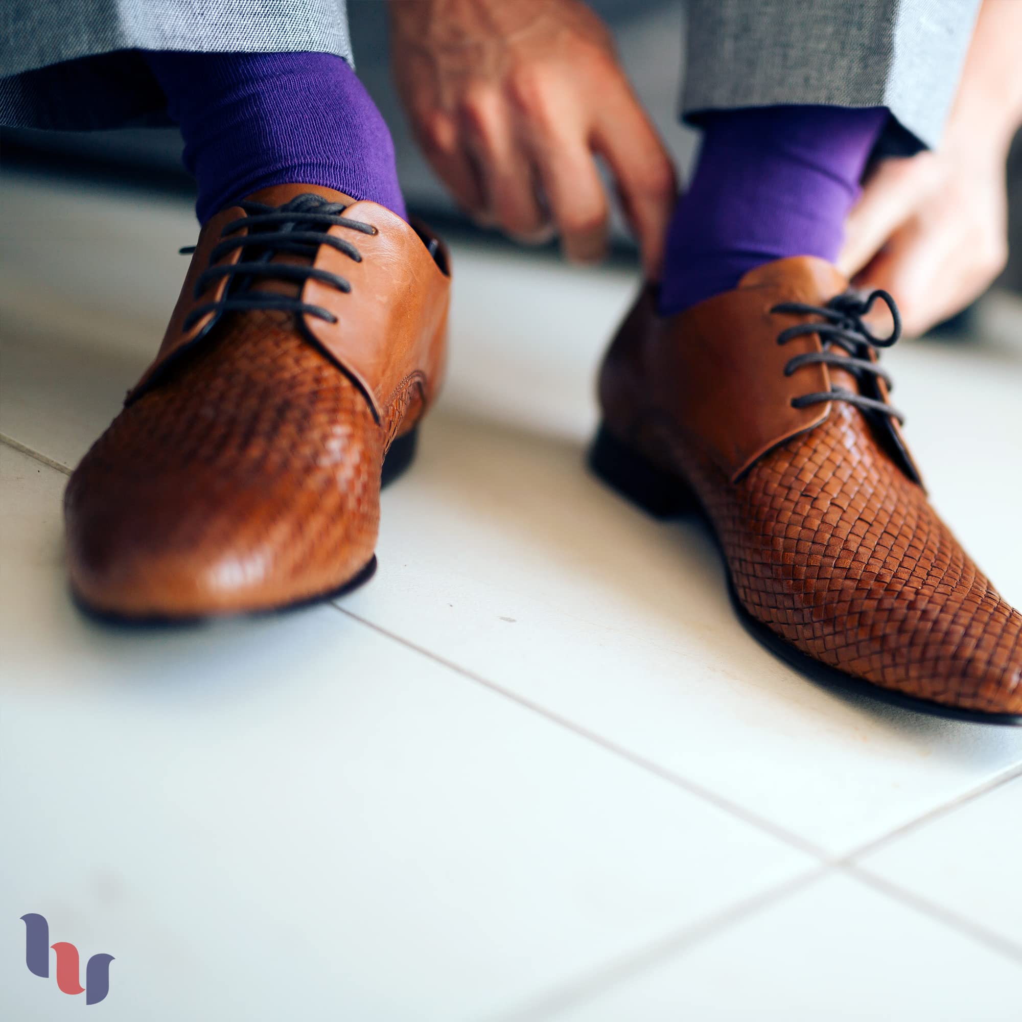 Hugh Ugoli Men's Bamboo Dress Socks for Business & Trouser, Thin & Seamless Crew Socks, 4 Pairs with Gift Box, Navy Blue, Shoe Size: 8-12