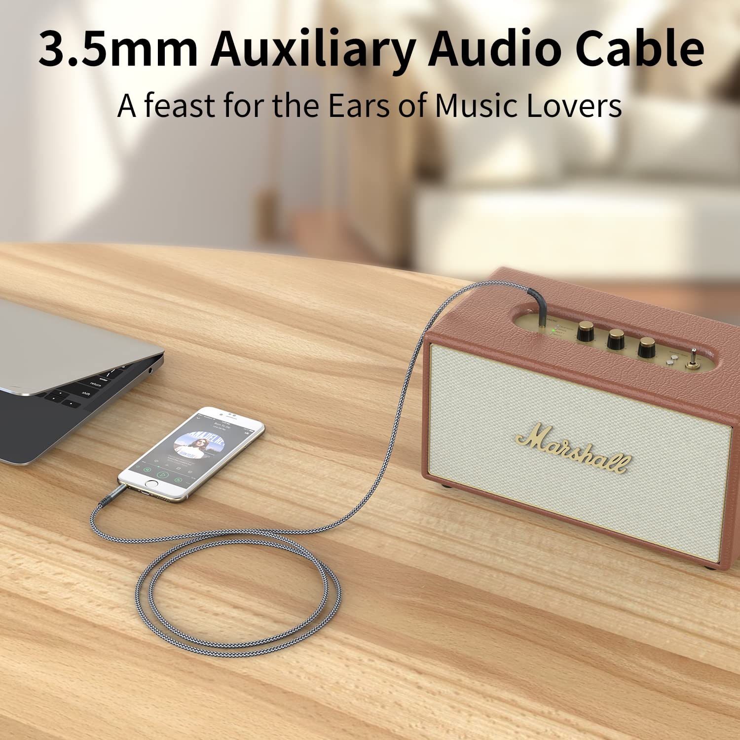 JXMOX 3.5mm Aux Cable (4ft/1.2m), 45 Degree Audio Auxiliary Input Adapter Male to Male 1/8 AUX Cord for Headphones, Car, Home Stereos, Speaker, iPhone, iPad, iPod, Echo & More โ Grey