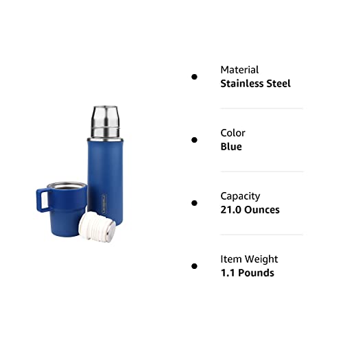 Insulated Water Bottle with Cup, 21 OZ Stainless Steel Water Bottle, Coffee Insulated Bottle with Handle, Double-Walled Thermal Water Bottle for Hot Drinks & Cold Drinks, Blue