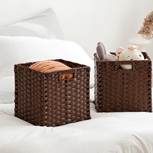 joybest Wicker Baskets for Shelves, Wicker Cube Storage Bins, 12L×12H×11.5W inch Storage Basket Cube with Handles for Pantry, Bedroom, Living Room, Nursery Room 3Pack