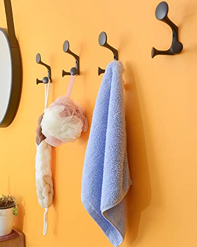 Wall Hook Metal Heavy Duty Kids Backpack Hooks Black Double Prong Hooks Indoor Coat Hook for Hanging Bathroom Towels Keys Cap Wall Mount Modern Decor Horn Hook 3 Pack with Screws, Black