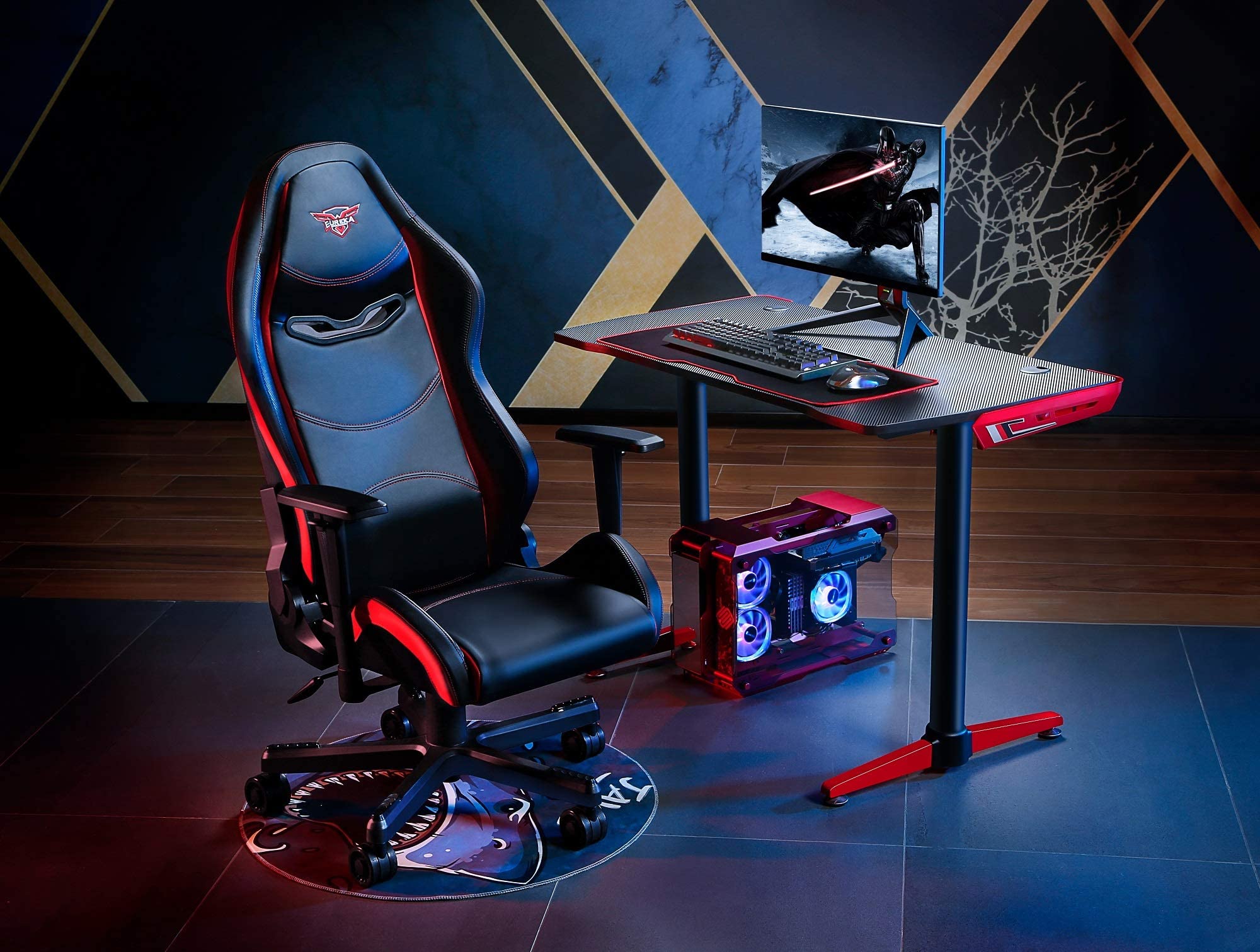 It's_Organized Ergonomic Gaming Desk, 44 Inch Small PC Computer Desk, Corner Gaming Table Gamer Workstation for Boy, Red