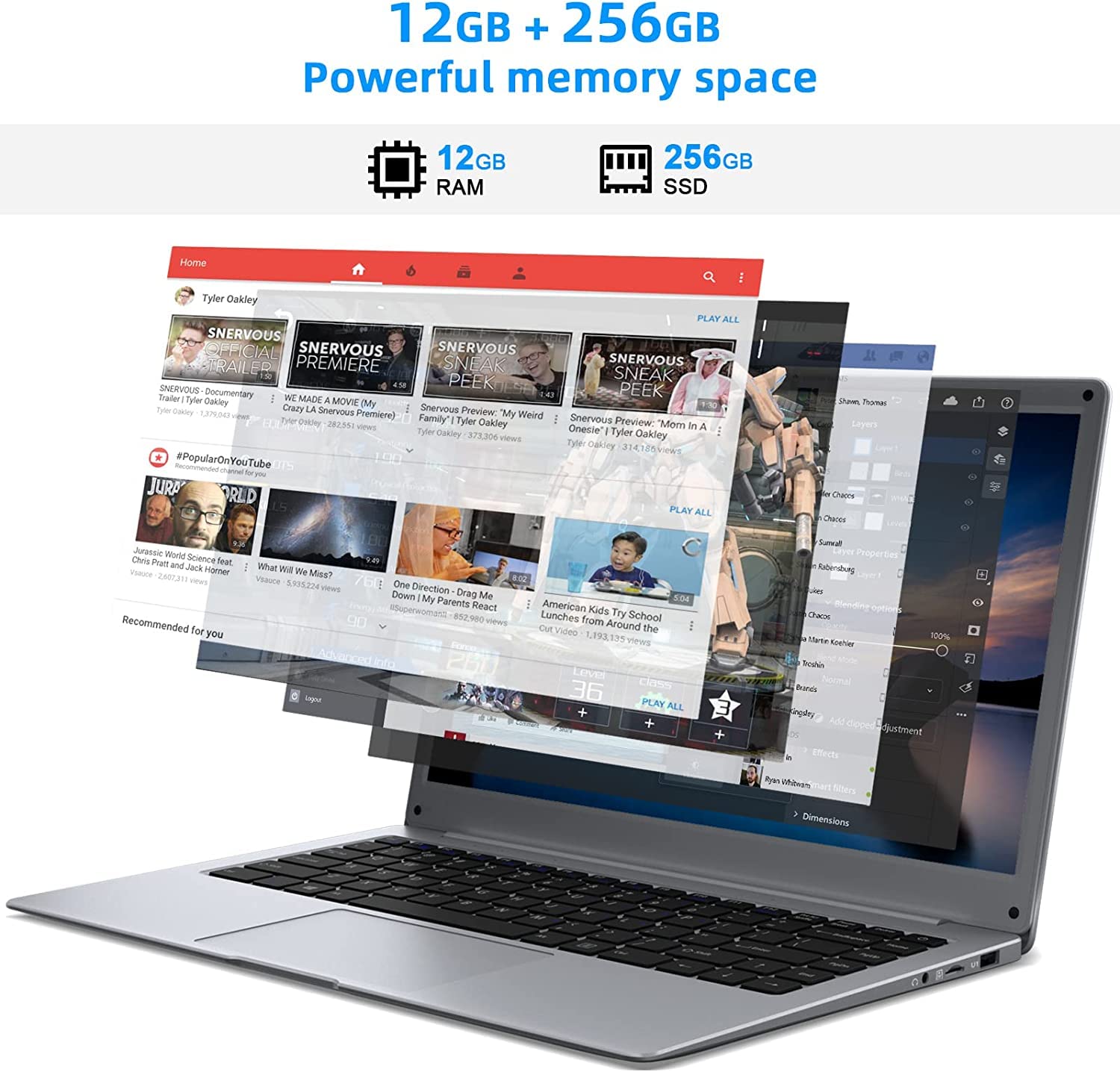 jumper Laptop 12GB DDR4 256GB SSD, Intel Celeron 2.4GHz Processor, Windows 11 Computer with 14 Inch FHD IPS Display, Dual Speakers, Dual-Band WiFi(2.4/5G), 35.52WH Battery, USB3.0, Type-C, Slim.