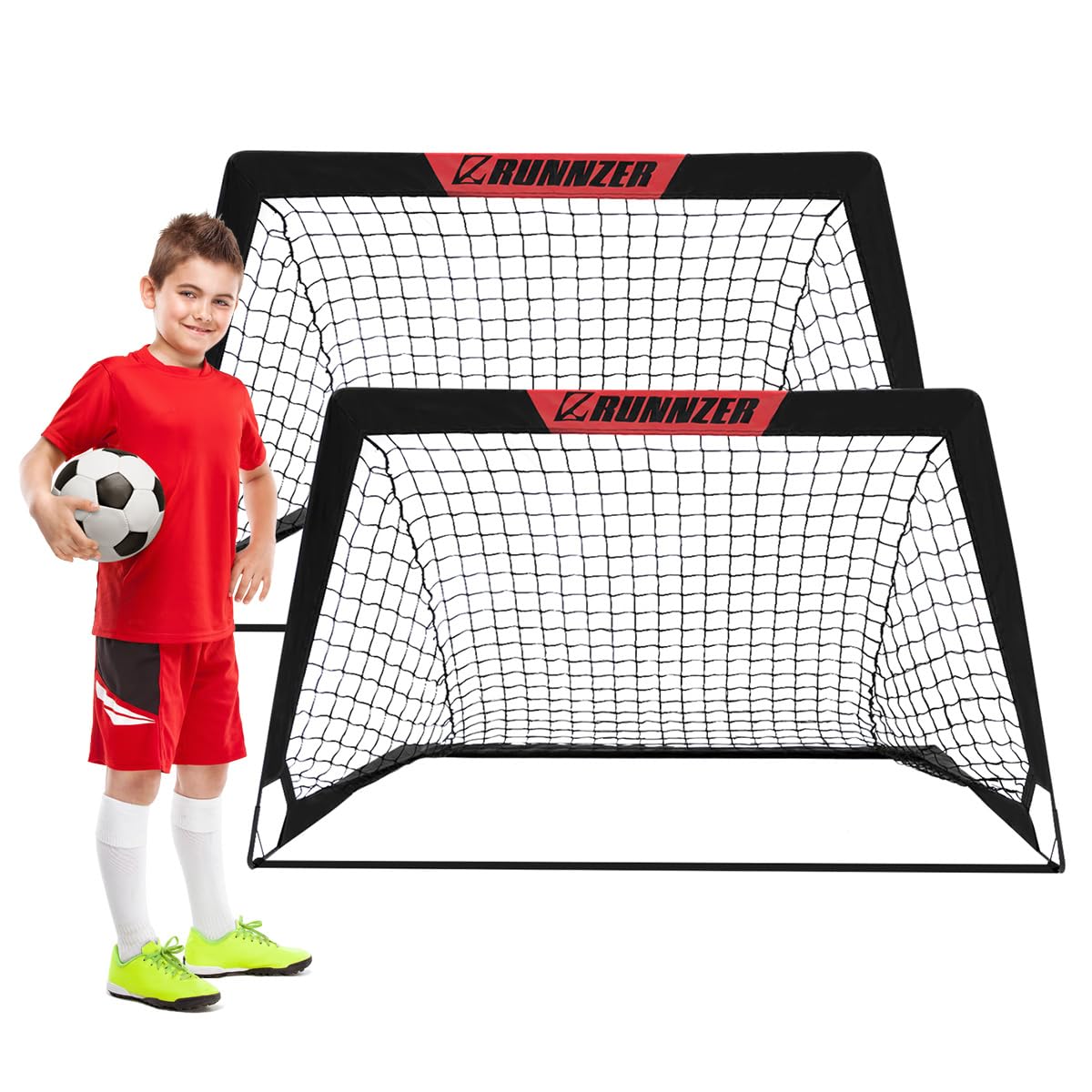L RUNNZER Soccer Goal, Pop Up Kids Soccer Net for Backyard with Carry Bag, Foldable & Portable Soccer Goal for Soccer Practice, 1 Pack, Blue, 3.3x2.2 FT