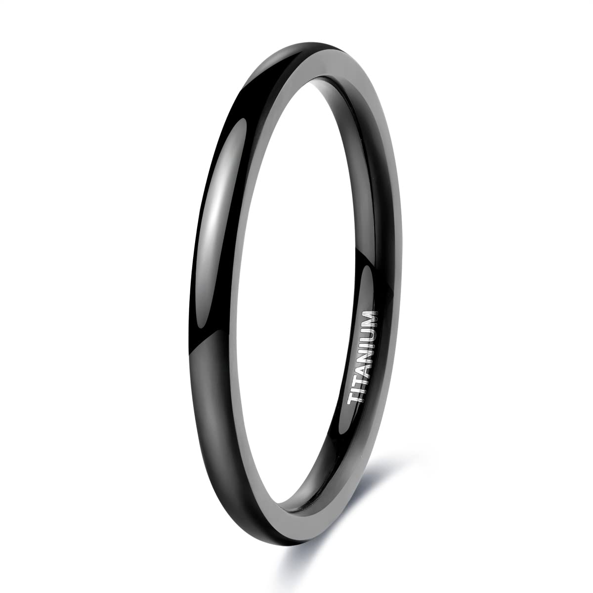 LAANSRER 2mm Black Titanium Ring for Women Men Dome High Polished Wedding Bands Ring Comfort Fit Size 5
