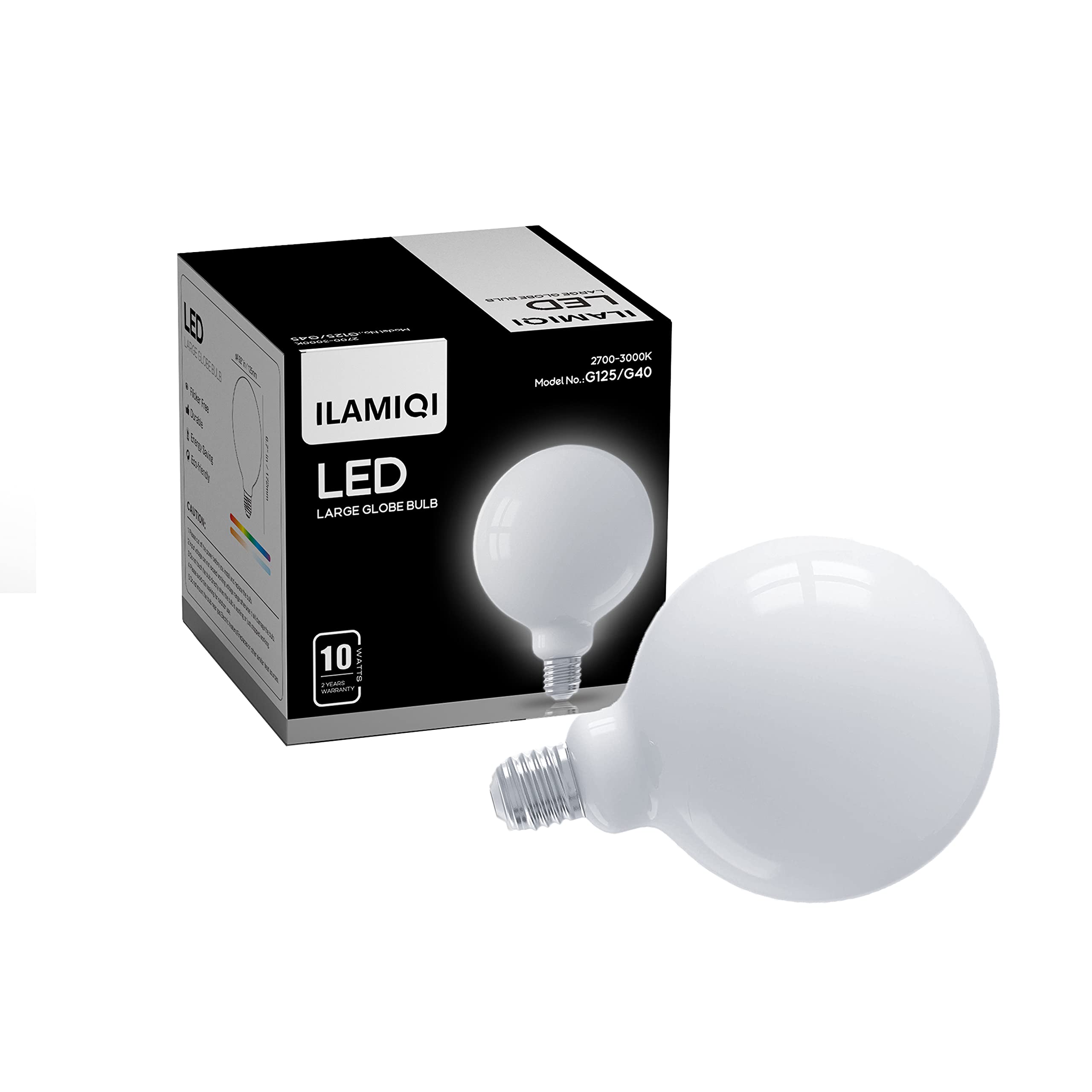 ILAMIQI G125 Large Frosted Glass LED Light Bulbs, 8W LED Globe Bulb 3000K Warm White E26 Medium Base, Vintage Edison Large Globe LED Light Bulb, Non-Dimmable,Pack of 1