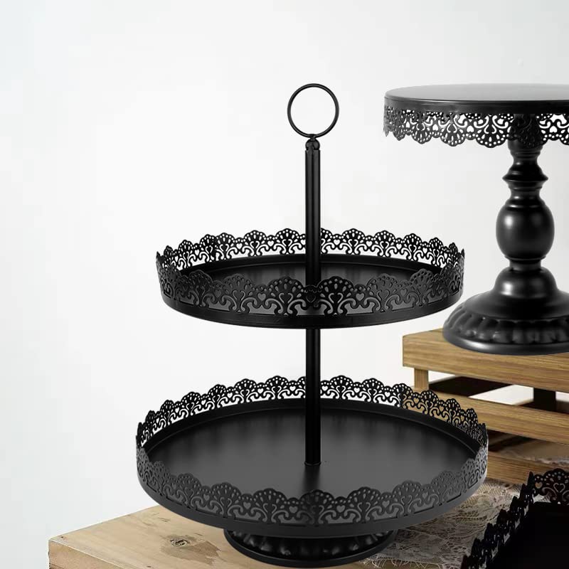 SCIEO Cake Stands Set of 5 Black Metal Cupcake Holder Dessert Display Plate for Baby Shower Birthday Wedding Party Candy Table Decoration