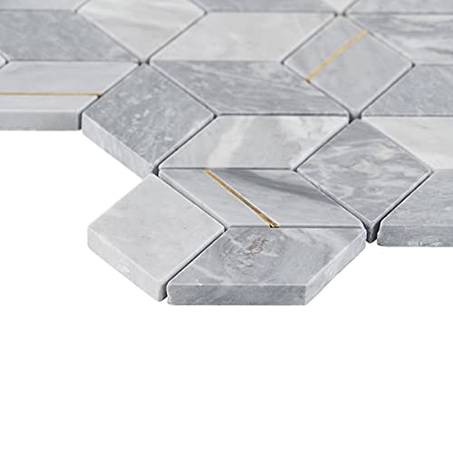 Ivy Hill Tile Utopia Bardiglio 13.58 in. x 11.73 in. Polished Marble and Brass Backsplash, Kitchen, Bathroom Wall Mosaic Tile (1.11 Sq. Ft. Sheet)