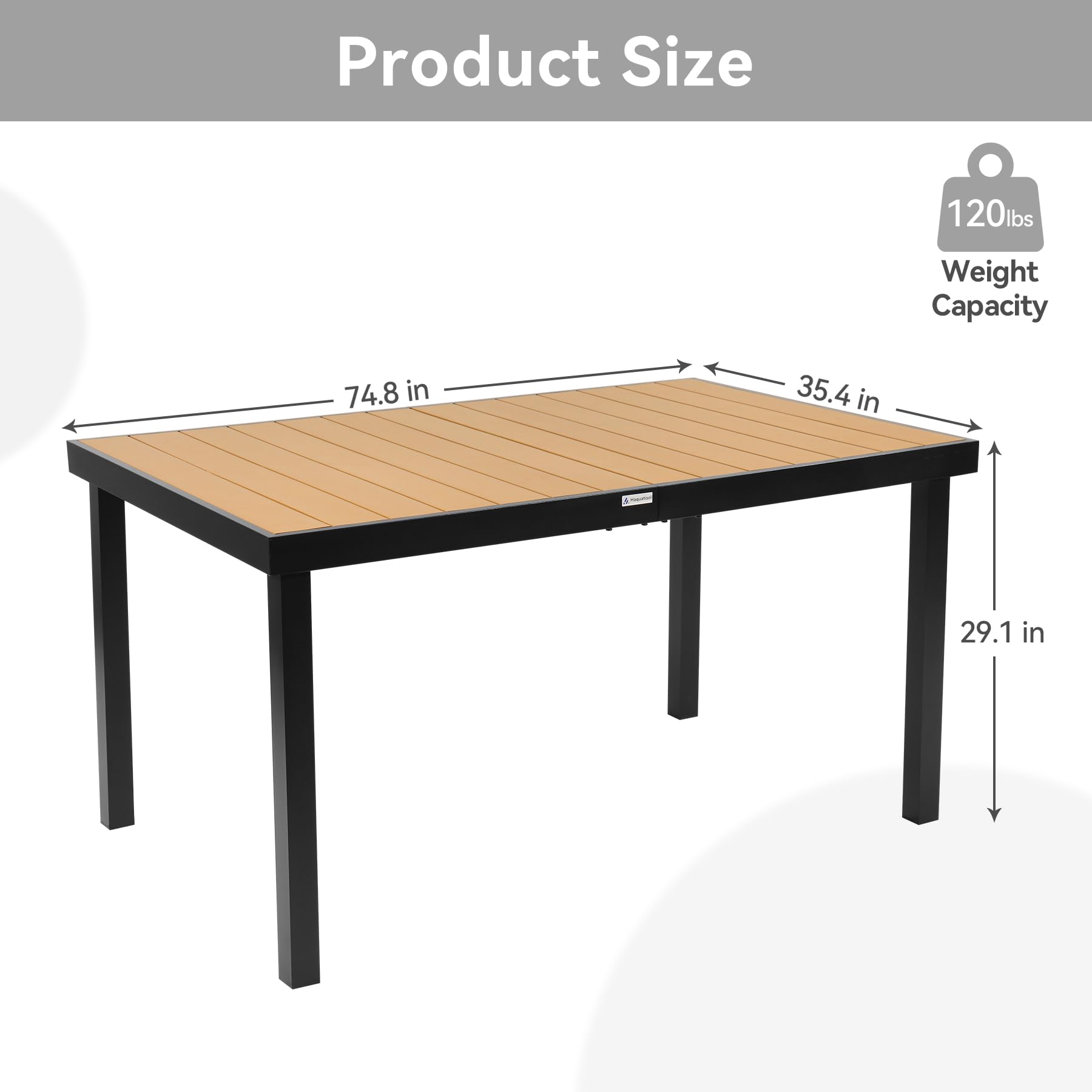 Haquatisol Outdoor Dining Table for 8 Person, Patio 75β Rectangular Aluminum Metal Long Table with Woodlike Tabletop for Garden, Lawn, Yard
