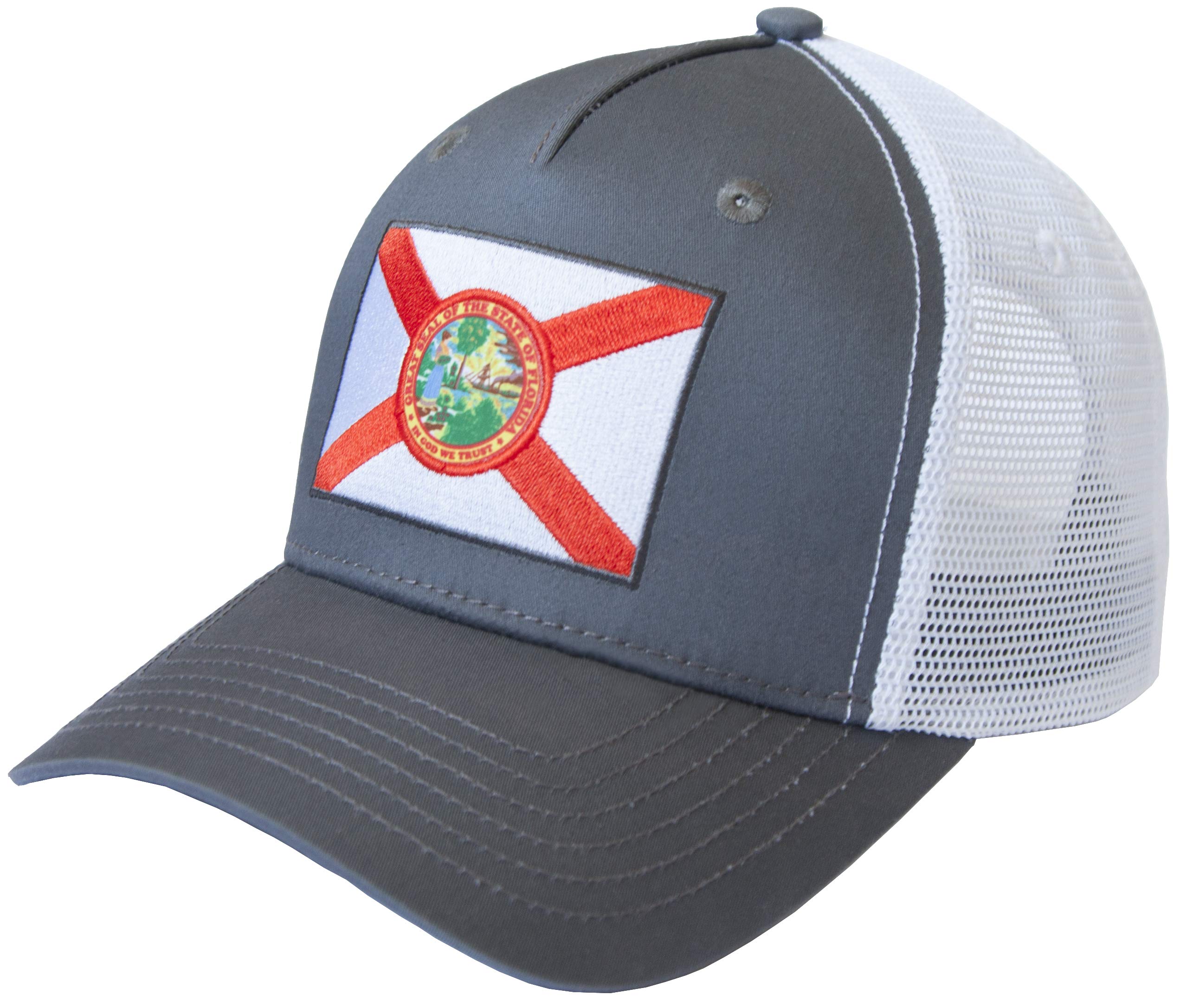 International Tie Grey Florida Hat for Men and Women - Florida State Flag Adjustable One Size Trucker Cap, Baseball, Snapback with an Embroidered Patch