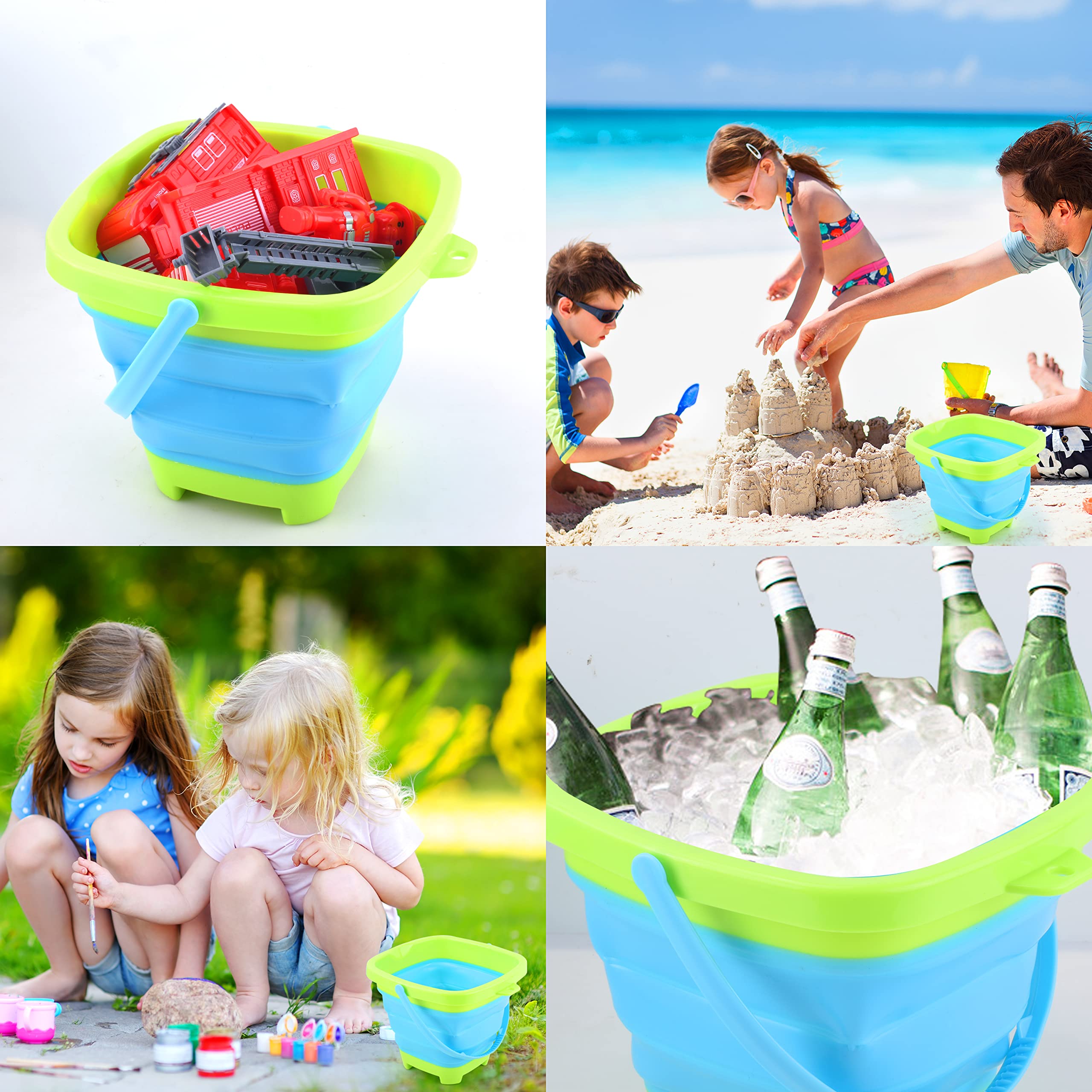 JOYIN 4 Collapsible Basket Portable Buckets, 2L Square Foldable Pail Bucket for Summer Beach, Camping Gear, Space Saving Outdoor Waterpot, Fishing Water Pail, Easter Egg Hunting