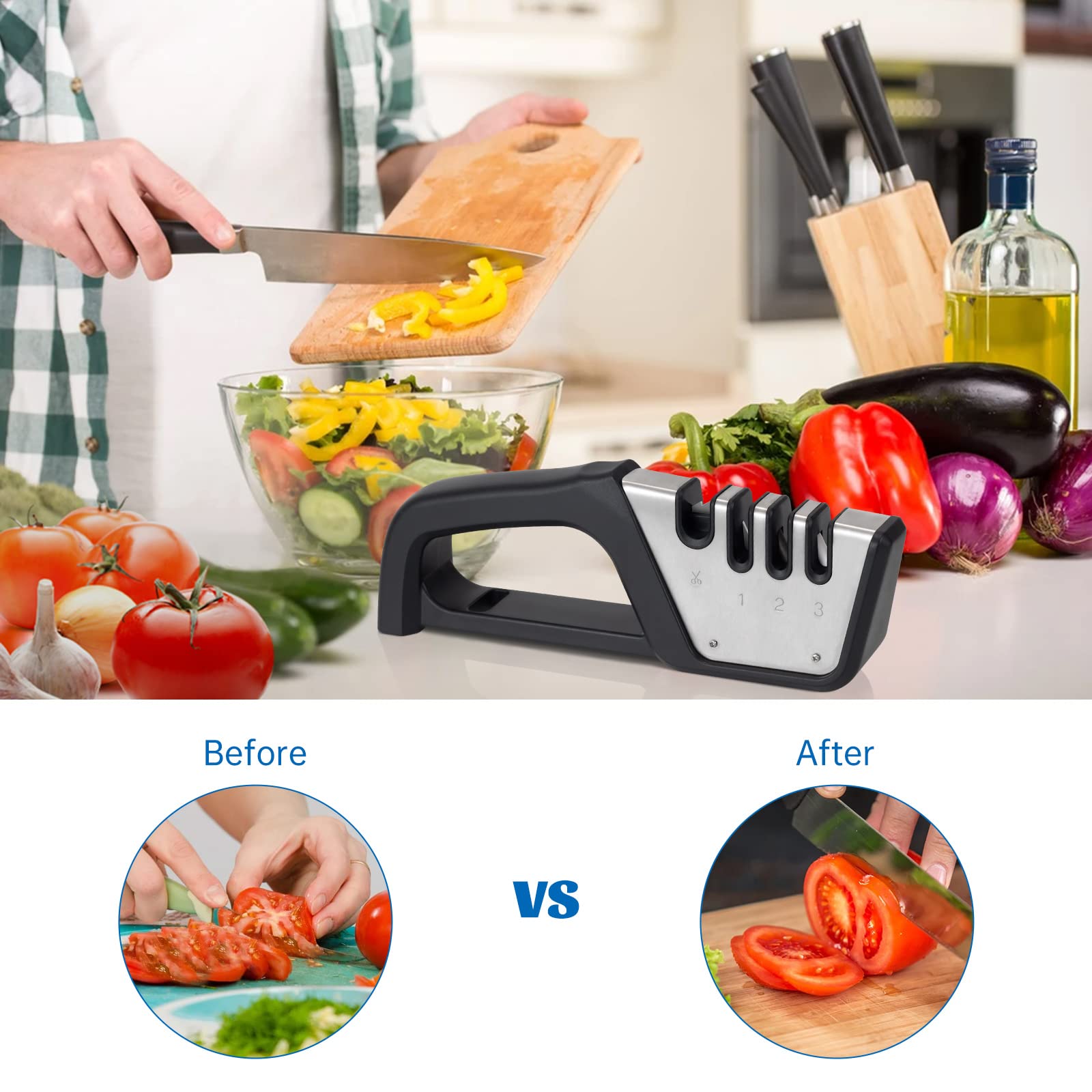 Labraca 4-in-1 Knife Sharpener, Best Chefs choice Knife Sharpener to Help Repair, Restore, and Polish Blades and Sscissor Sharpener, Black
