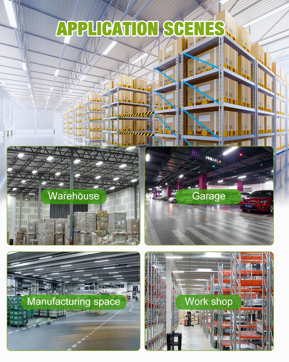 YXL LED Linear High Bay Shop Light, 300W 45000LM LED Linear High Bay Light Compatible with 120-277V, LED High Bay Light for Shop Garage Warehouse, UL Complied, 4 Pack