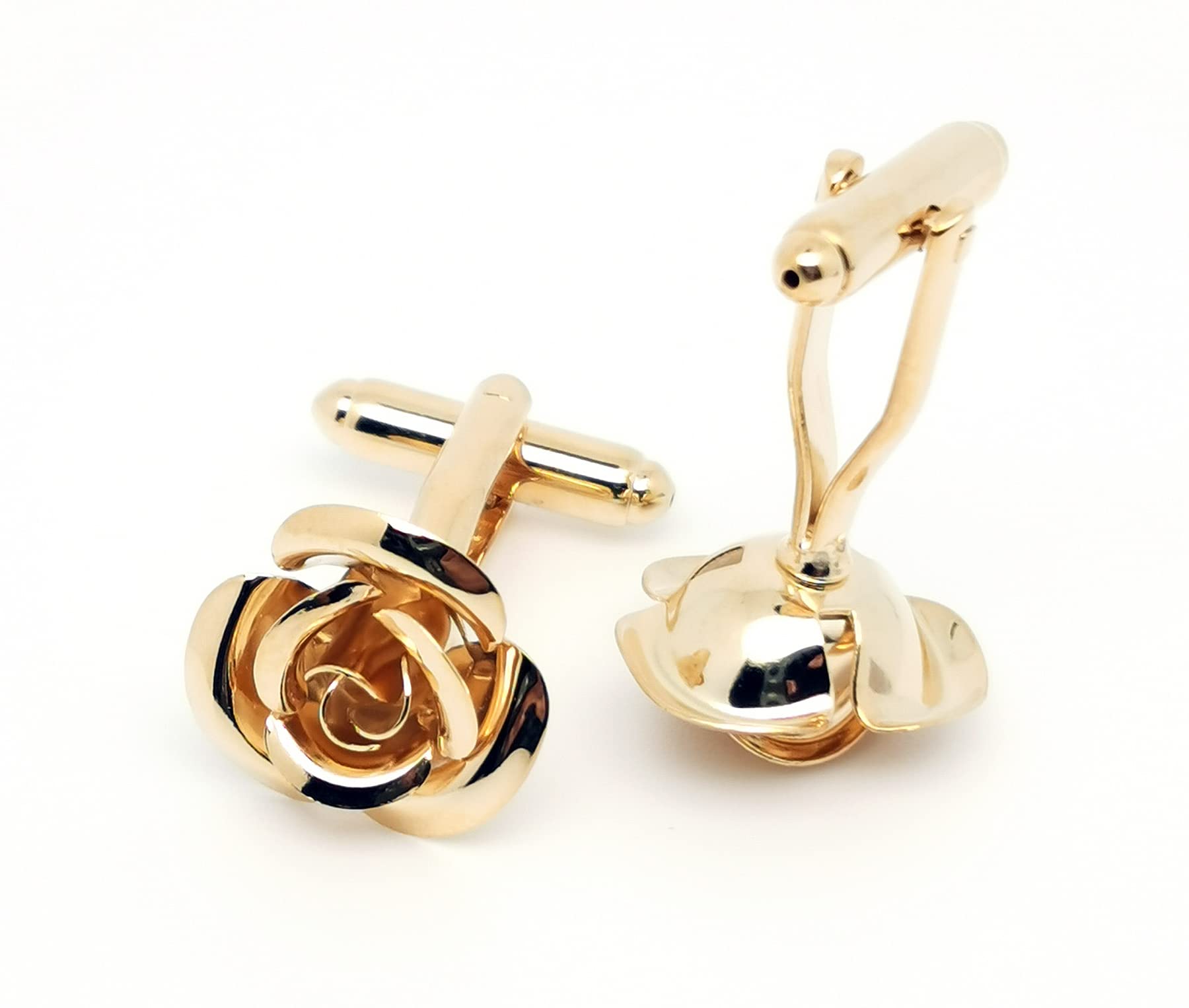 Jonwo Rose Gold Flower Shape French Shirt Jewelry Cufflinks Stainless Tuxedo Cuff Links Buttons With Gift Box for Business Wedding