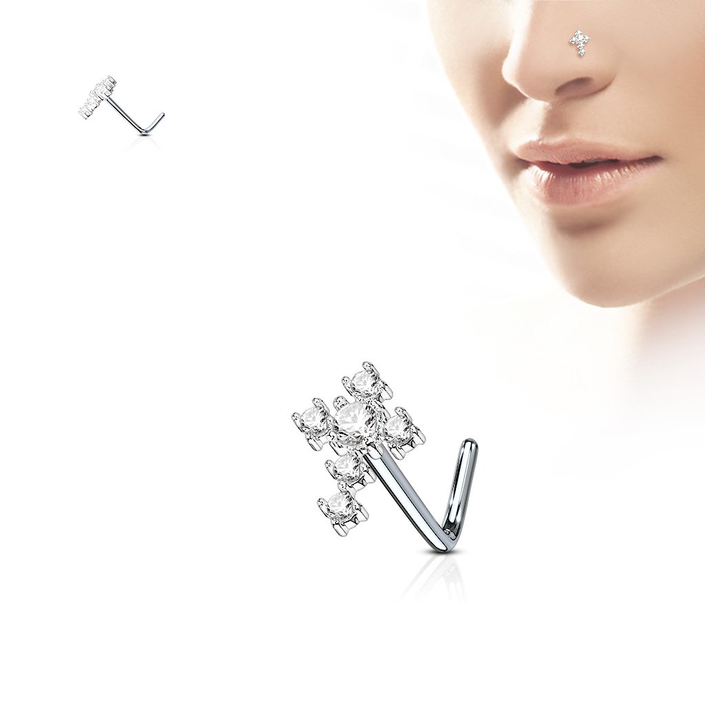 Inspiration Dezigns Nose Stud Ring CZ Cross 316L Surgical Steel L Bend 20G (Steel)