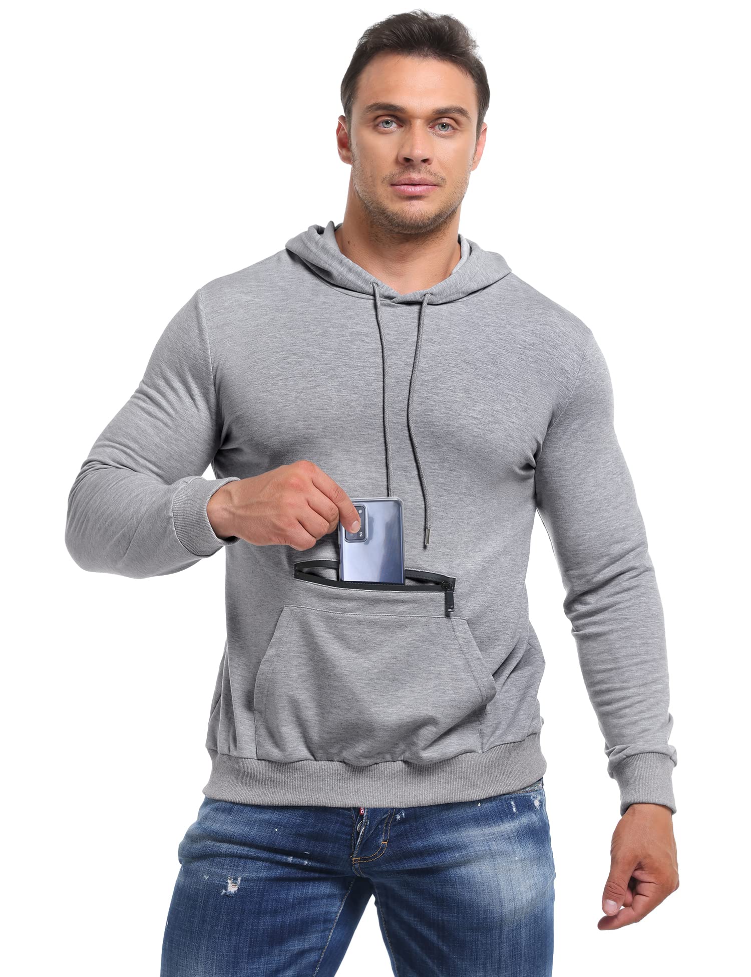 iWoo Men T Shirt To Exercise With Hoodie For Men Long Sleeve Hoody Navy Blue