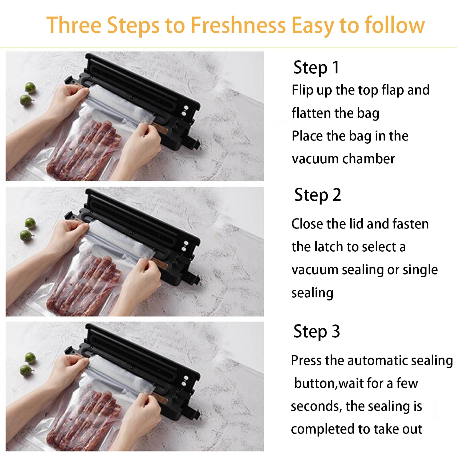 VANEME Vacuum Sealer Machine,Heat Sealer for Cookies,One-Touch Vacuum Sealer,Dry Moist Fresh Modes Sealing System For Food Preservation,Sealing Packing System for All Saving Needs