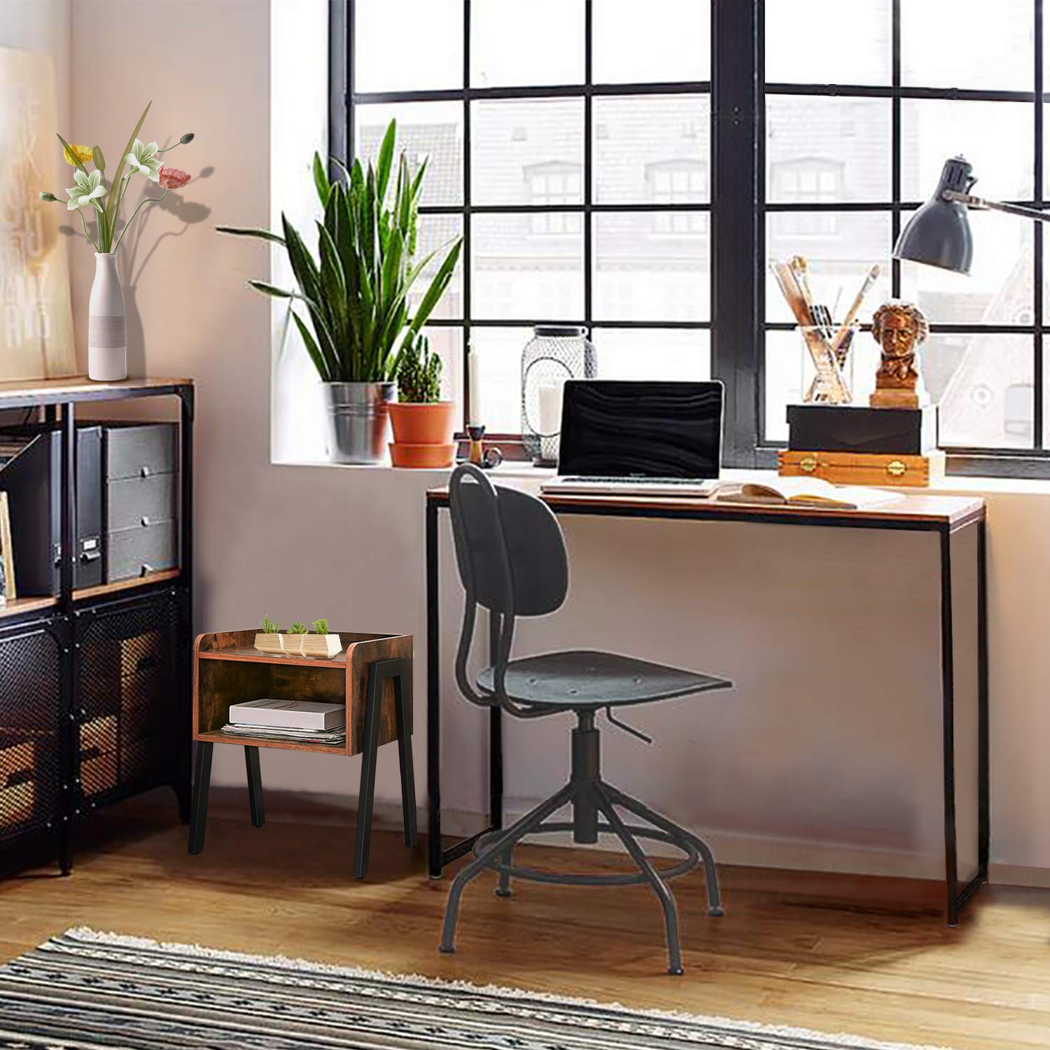 JISOSO Computer Desk, 47" Modern PC Laptop Gaming Table Industrial Style Writing Desk for Office and Home, Vintage Woodgrain MDF Board Tabletop, Metal Frame, Rustic Brown