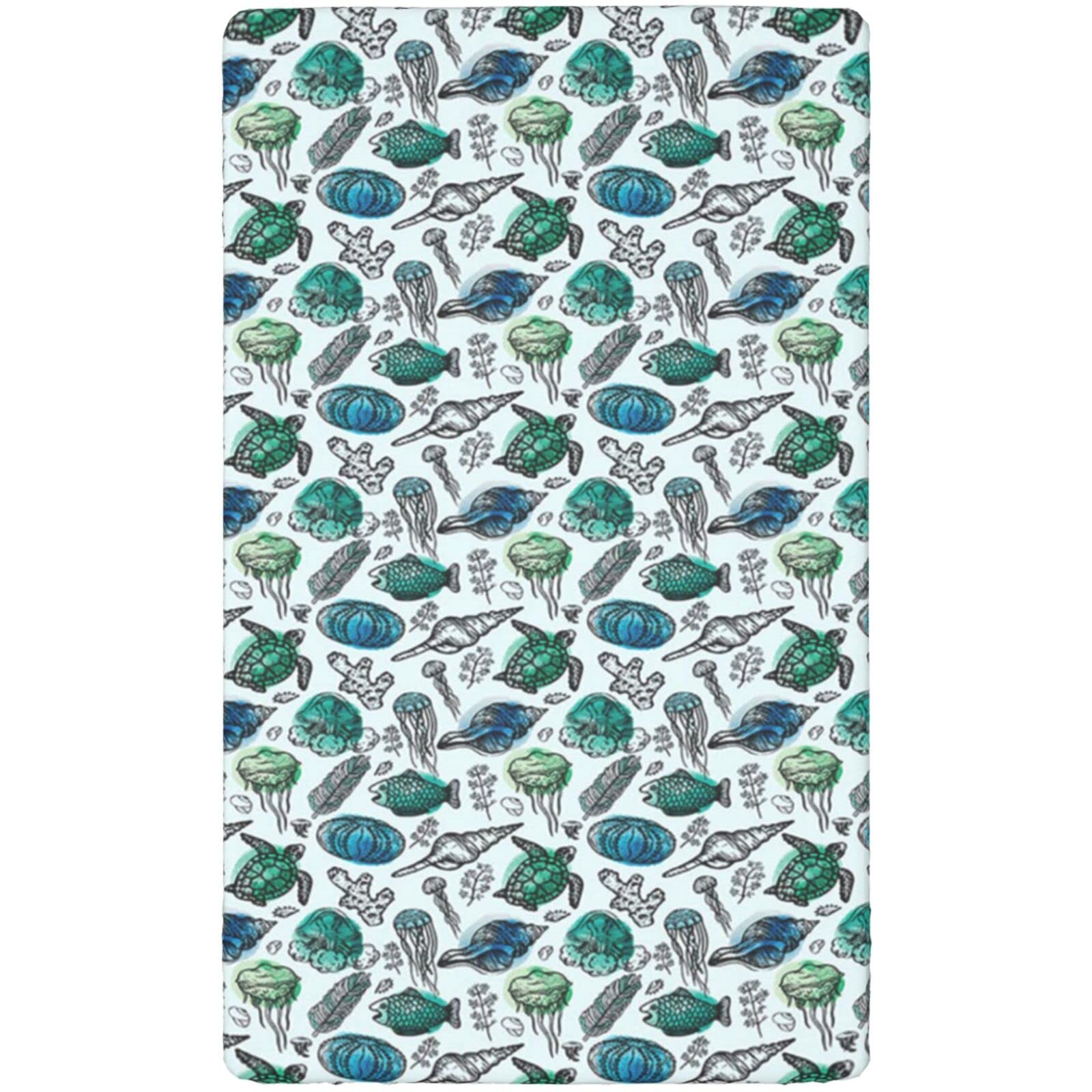 Sea Turtle Themed Fitted Crib Sheet,Standard Crib Mattress Fitted Sheet Soft Toddler Mattress Sheet Fitted-Crib Mattress Sheet or Toddler Bed Sheet,28β x52β,Baby Blue Black Multicolor