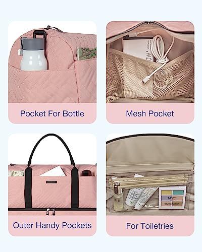 Travel Duffle Bag, BAGSMART 45L Large Carry On Bag Weekender Overnight Bag for Men Women with Shoes Compartment & Wet Pocket, Pink