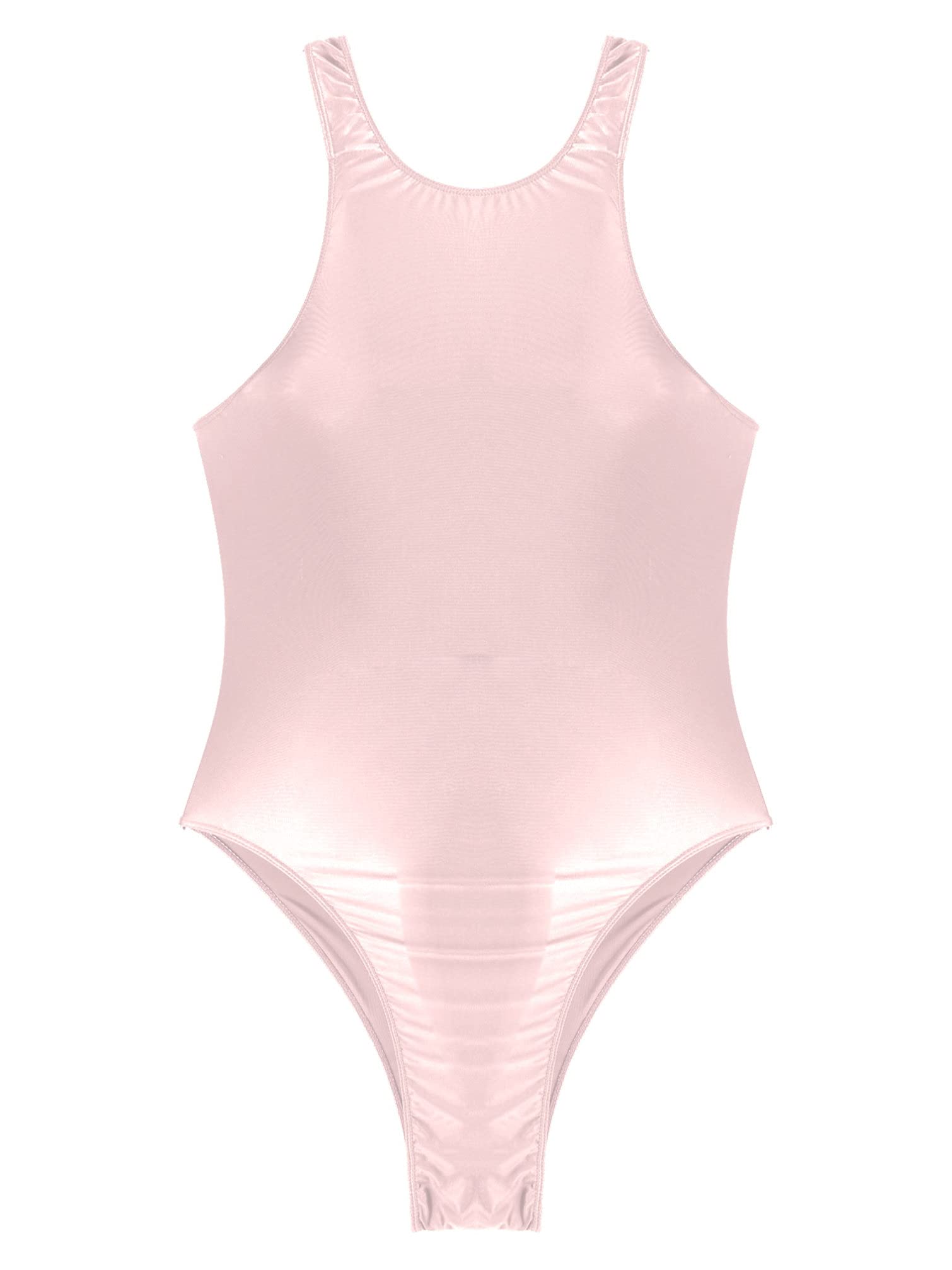 Linjinx Shiny Glossy Sleeveless Gymnastics Leotards for Women Adults Girls Ballet Dancwear Bodysuit Pink X-Large