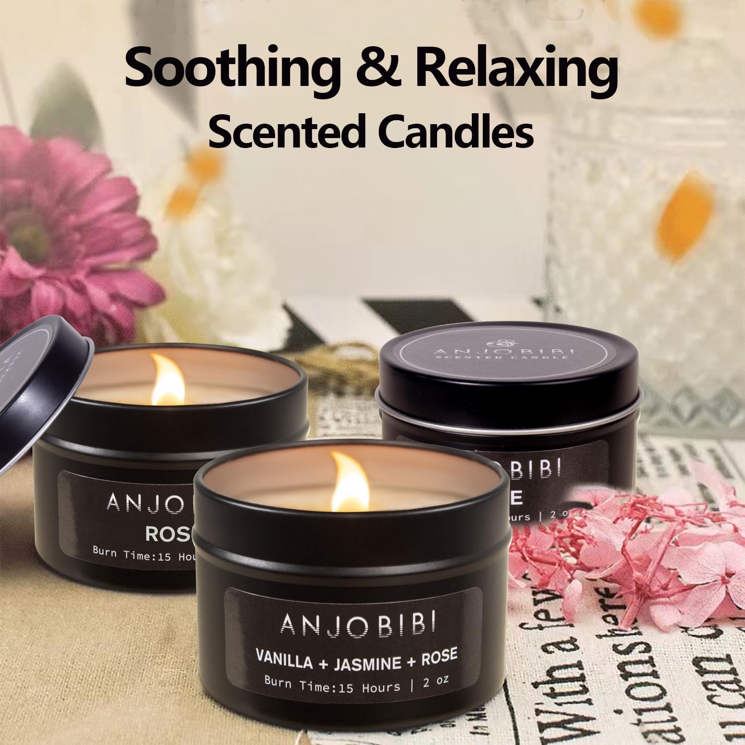 Vanilla & Jasmine & Rose Scented Candle Gifts for Women (2 Pack) - 2 Oz - 15 Hour Burn Time Long Lasting Candle,All Natural, Soy Candles, Soothe