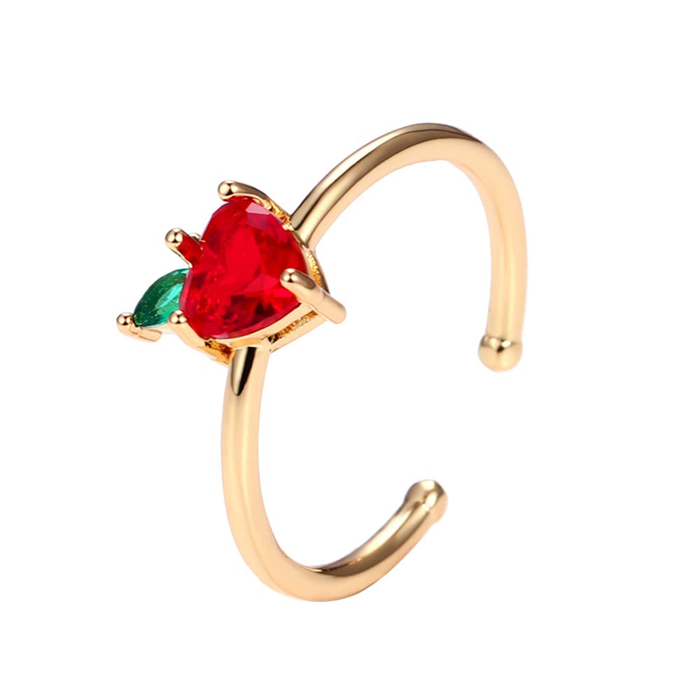 Izpack Cute Red Apple Open Stackable Ring Crystal Cubic Zirconia Adjustable Fruit Statement Rings Gold Plated Tail Finger Band Rings Dainty Fashion Jewelry Graduation Gifts for Women Teen Girls Bff