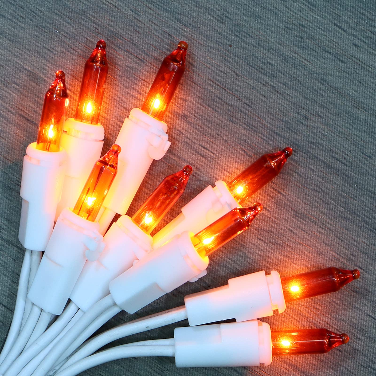 JinBest 200 Amber Bulbs White Wire String Lights, Pack of 2 Sets 100 Light, for Indoor Outdoor Christmas, Halloween, Garden, Patio, Trees.