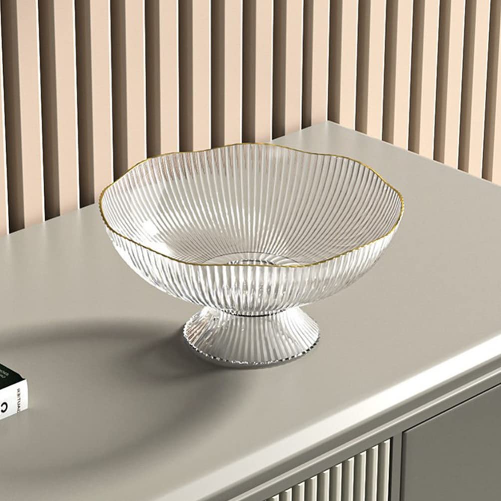 Operitacx PET Fruit Plate Footed Round Pedestal Bowl Clear Snack Nut Tray Appetizer Serving Dish Dessert Candy Display Stand for Kitchen Counter Centerpiece Table Decor (9.8x4.3 inch)