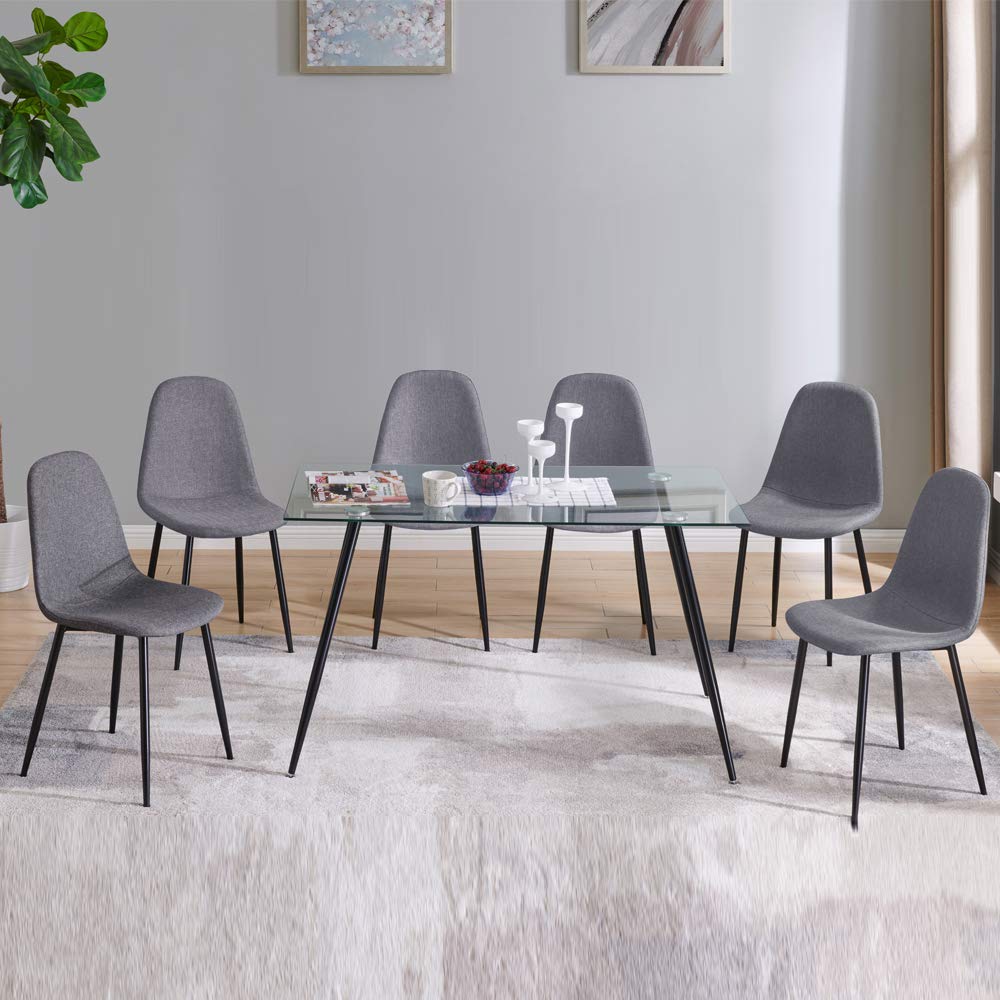 IDS Home Transparent Leisure Coffee Modern Clear Glass Dining Room Table, Home Office, Kitchen, Black Metal Leg