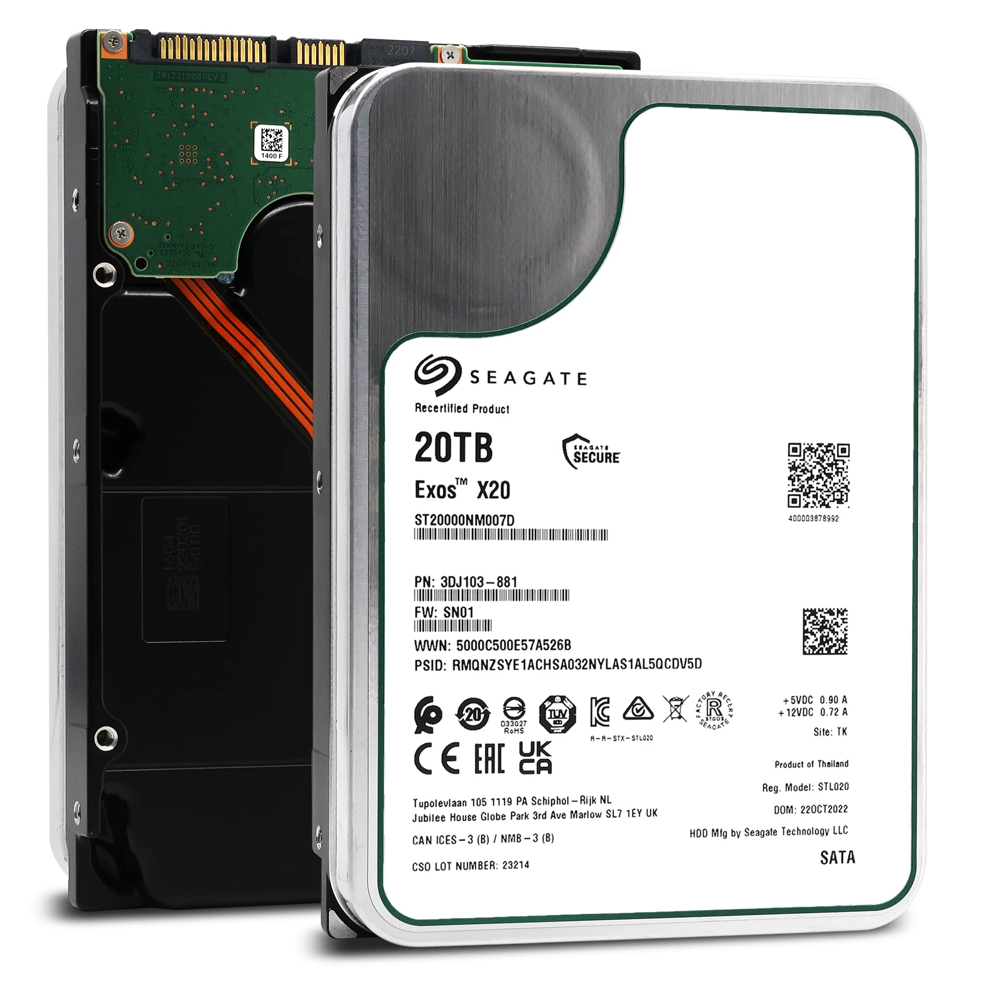 Seagate Exos X20 20TB SATA HDD SATA 6Gb/s 7200 RPM (ST20000NM007D) (2 Pack) (Renewed)