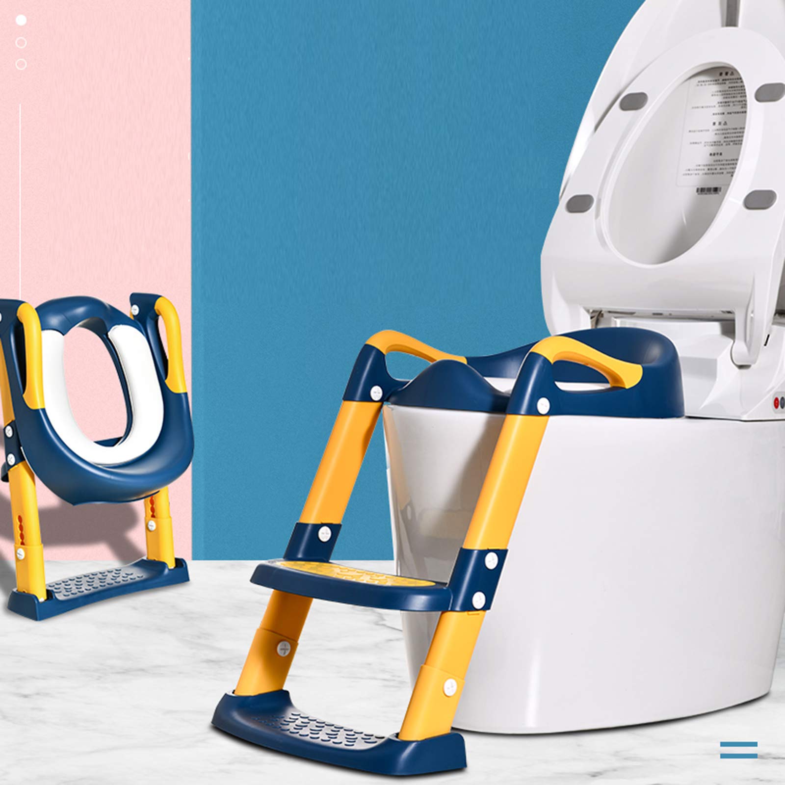 Jinby Potty Training Seat with Ladder,Foldable Toilet Training Ladder with Non-Slip Pads (Blue)