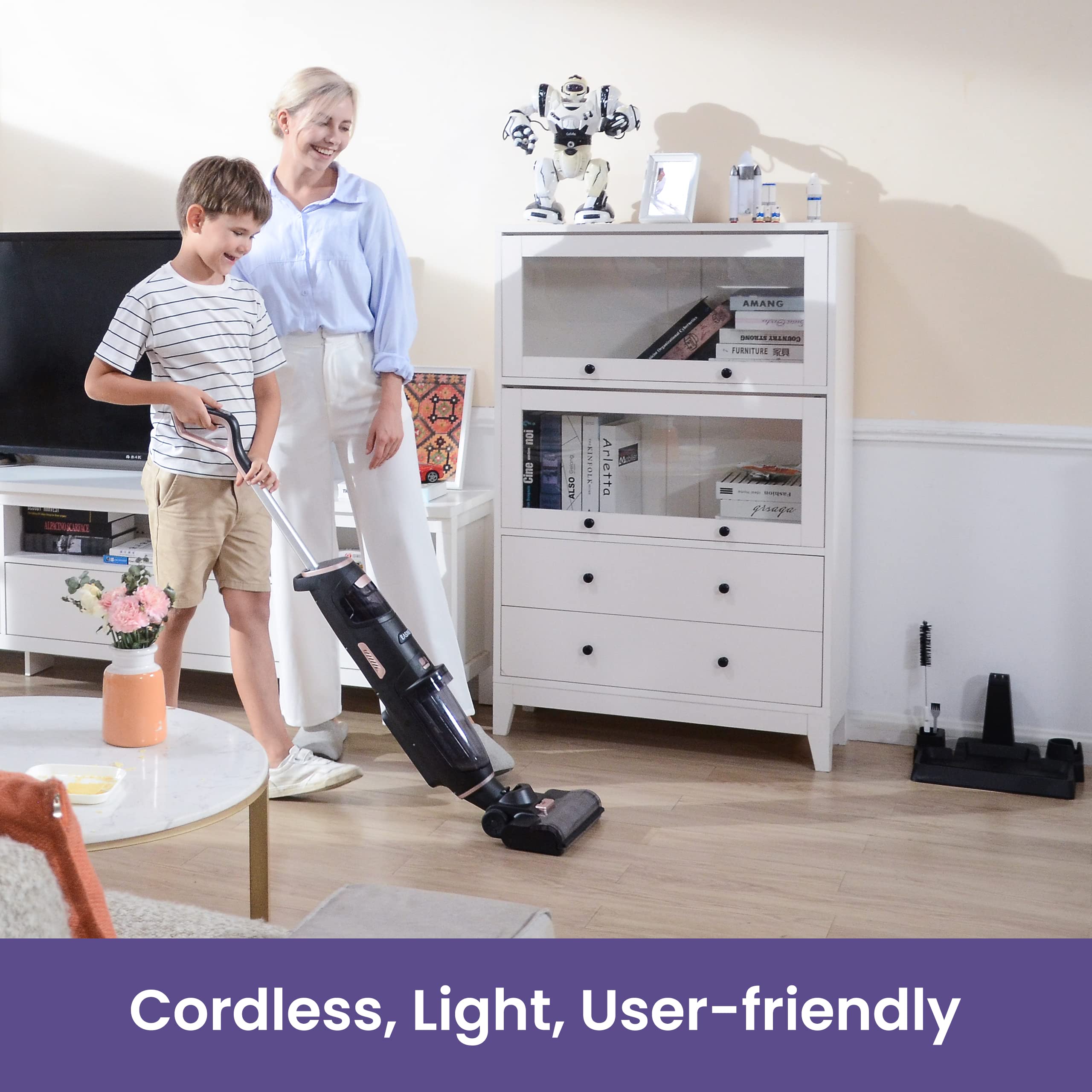ILIFE W100 Cordless Wet Dry Vacuum Cleaner, Lightweight Hard Floors Vacuum Cleaner and Mop, One-Step Cleaning, LED Display, Long Runtime, for Carpets