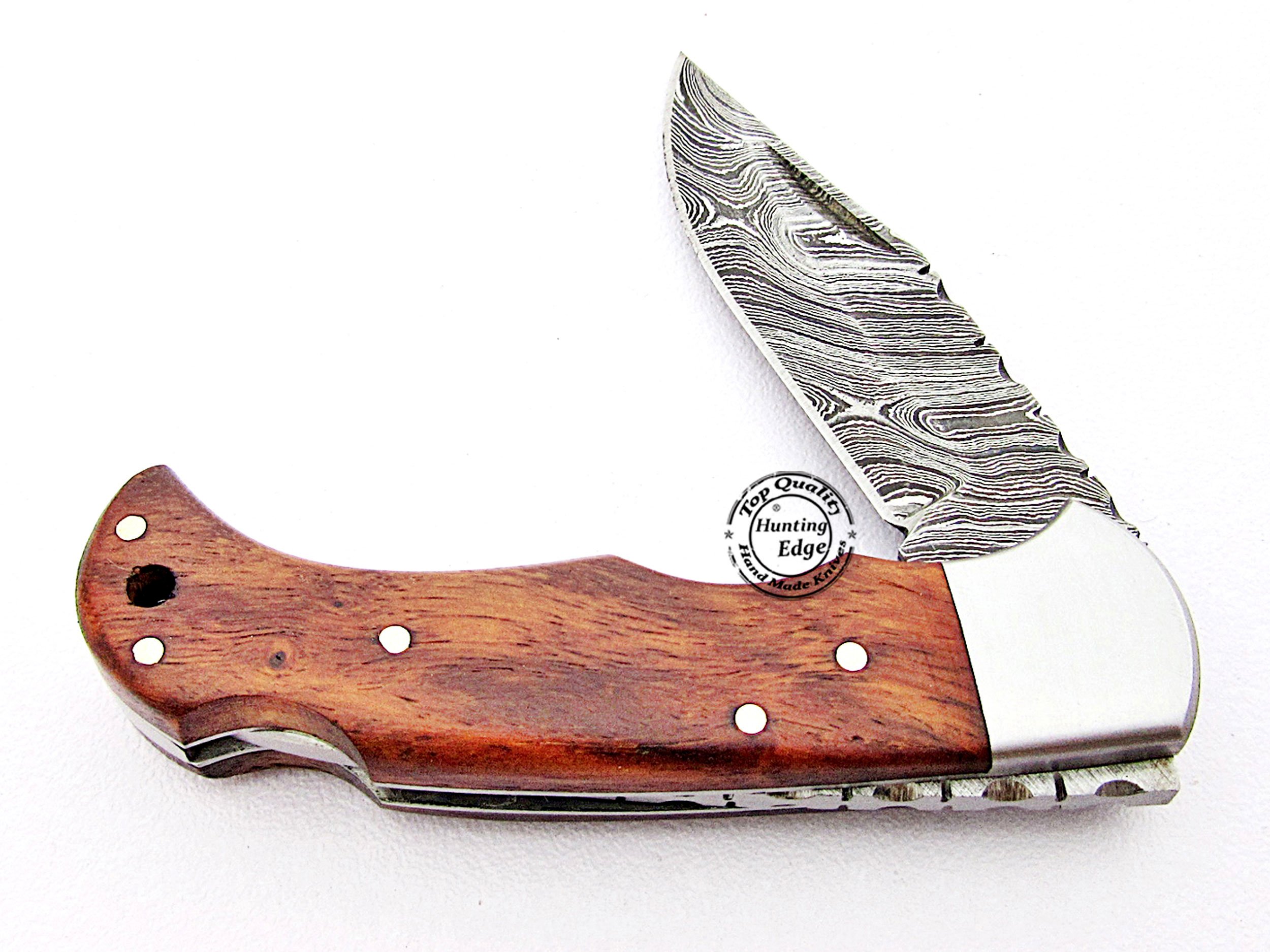 Hunting Edge Rose Wood 6.5'' 100% Handmade Damascus Steel Folding Pocket Knife 100% Prime Quality