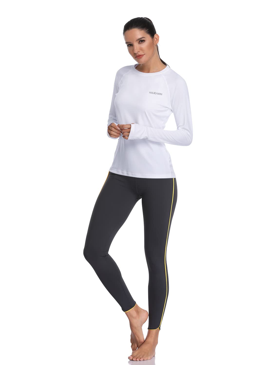 HISKYWIN Women's UPF 50+ Sun Protection Long Sleeve Shirts Outdoor Hiking Fishing Tops HF103- White-L