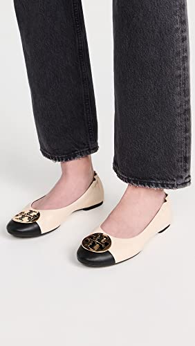 Tory Burch Women's Claire Cap Toe Ballet Flats, New Cream/Black/Gold, 11 Medium US