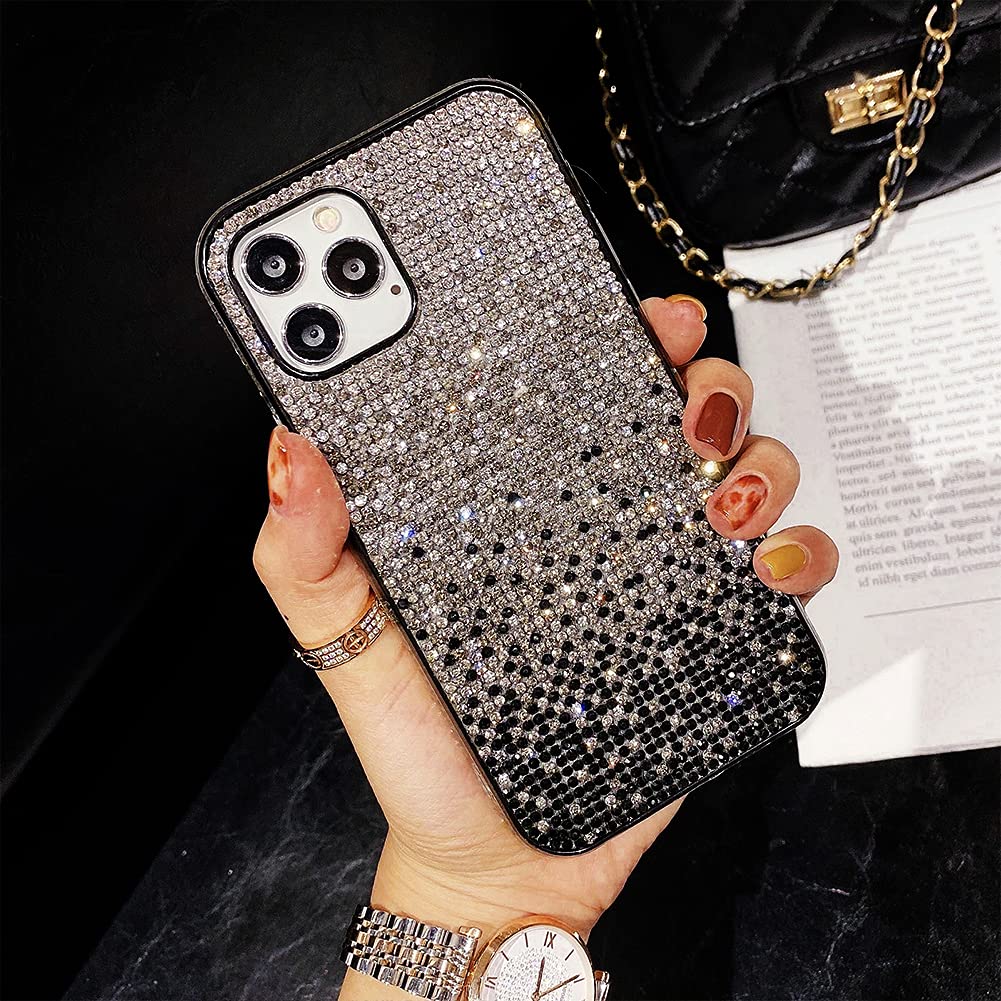 LINYUNE for iPhone 13 Pro Max Gradient Bling Case with Glitter Sparkle Diamond, Shiny Crystal Rhinestone TPU Bumper pro maxtective Cover for iPhone 13 pro maxx, 6.7 inch Laser Silver