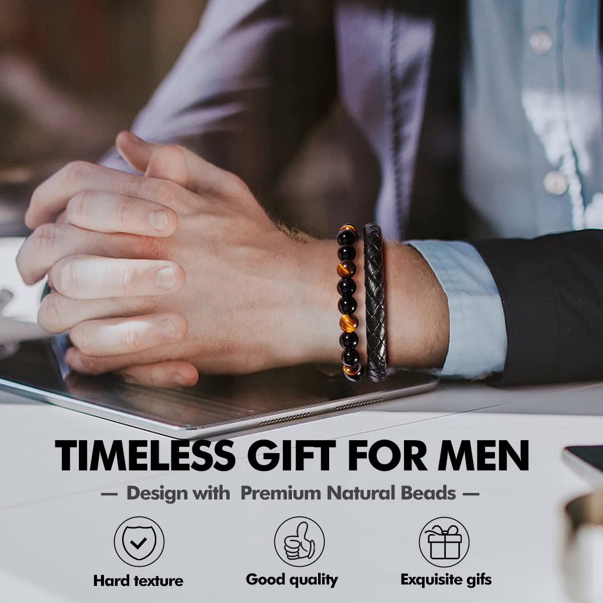 Honaoymd To My Son Braided Leather Bracelet"I Will Always Be With You" Men Double Row Magnetic Closure Personalized Bracelets,Wristband Bracelet,Mens Leather Rope Bracelet Holiday Gift