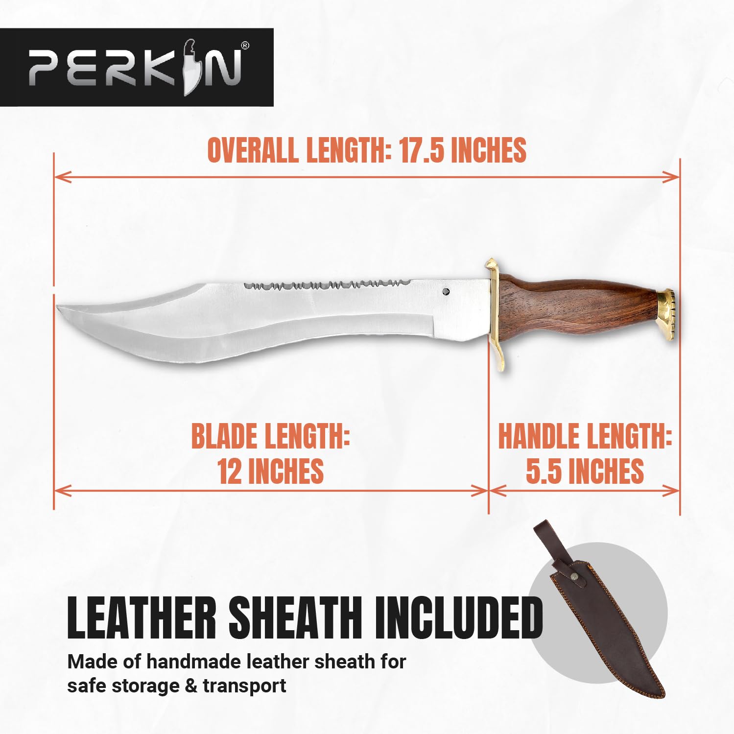 Hunting Knife - 12" Fixed Blade Hunting Knives with Sheath - Razor Sharp Fixed Blade Knife Crafted from Stainless Carbon Steel with Walnut Wood Handle - Handmade Survival Knife by Perking Knife