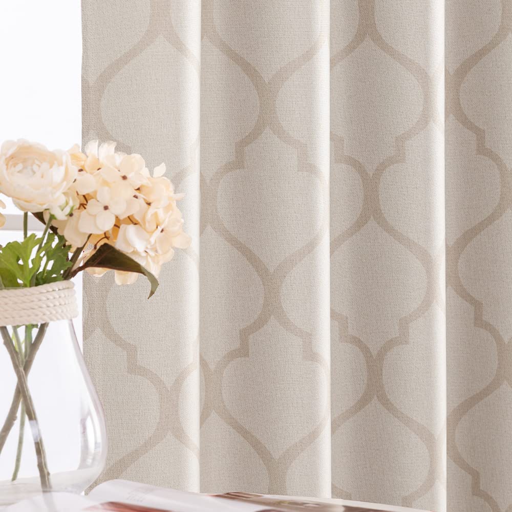 jinchan Moroccan Tile Linen Textured Curtains Printed Curtain Panel Bedroom Living Room Thermal Insulated Window Treatment 1 Panel 45 Inch Beige