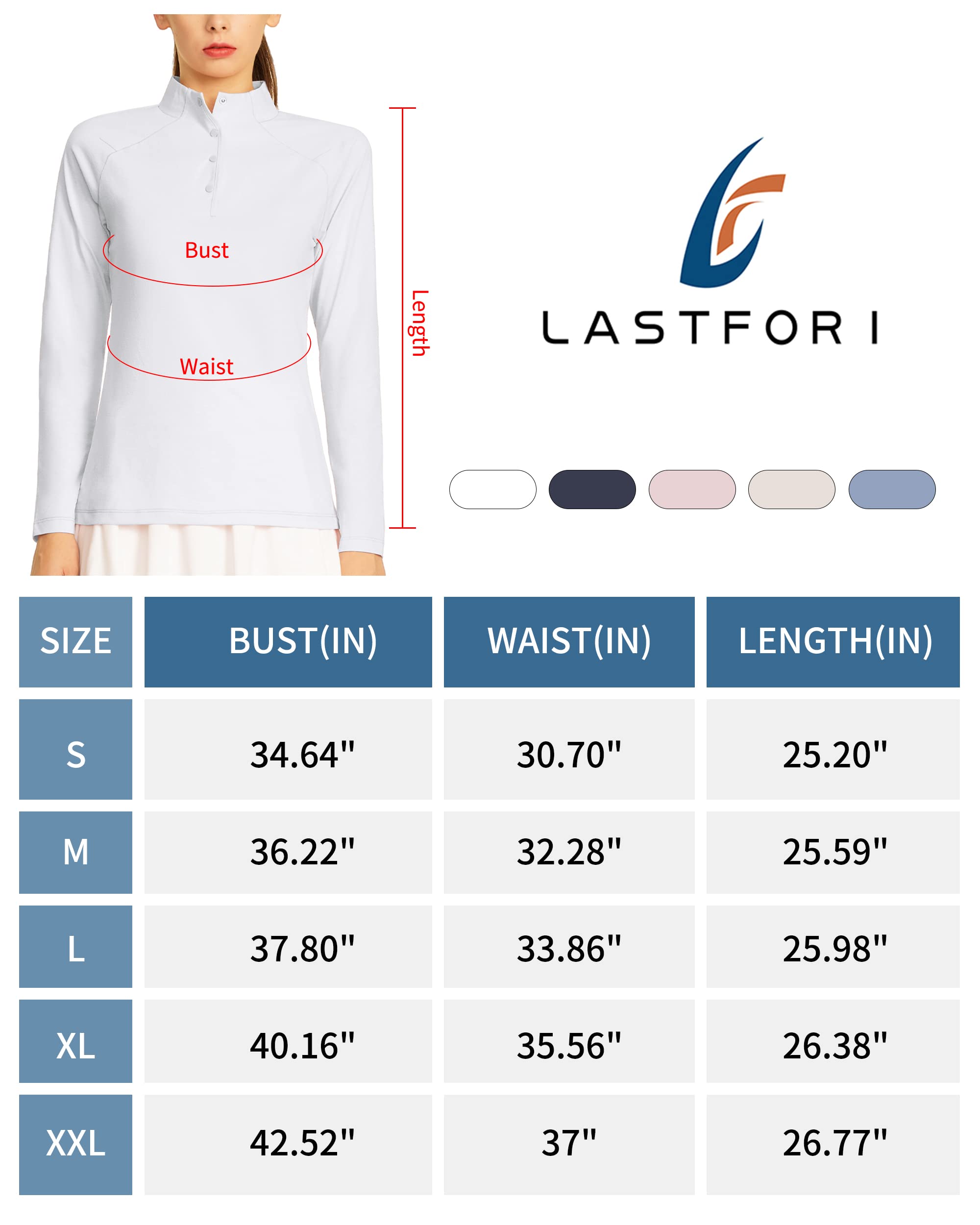 LastFor1 Women's Long Sleeve Golf Polo Shirts UPF 50+ Moisture Wicking Quick Dry Active Tops with Snap Buttons Closure White M
