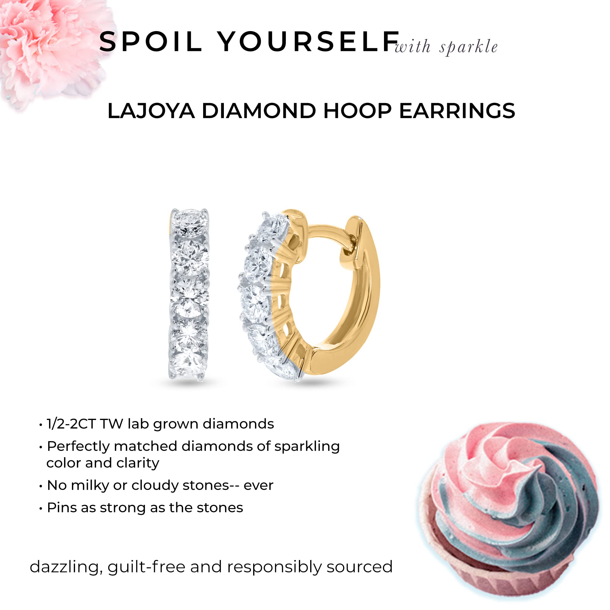 La Joya 1CT Lab Grown Diamond Earrings for Womens | Real 925 Sterling Silver Plated Yellow Gold Diamond Huggie Hoop Earrings | Ideal Gift for Her