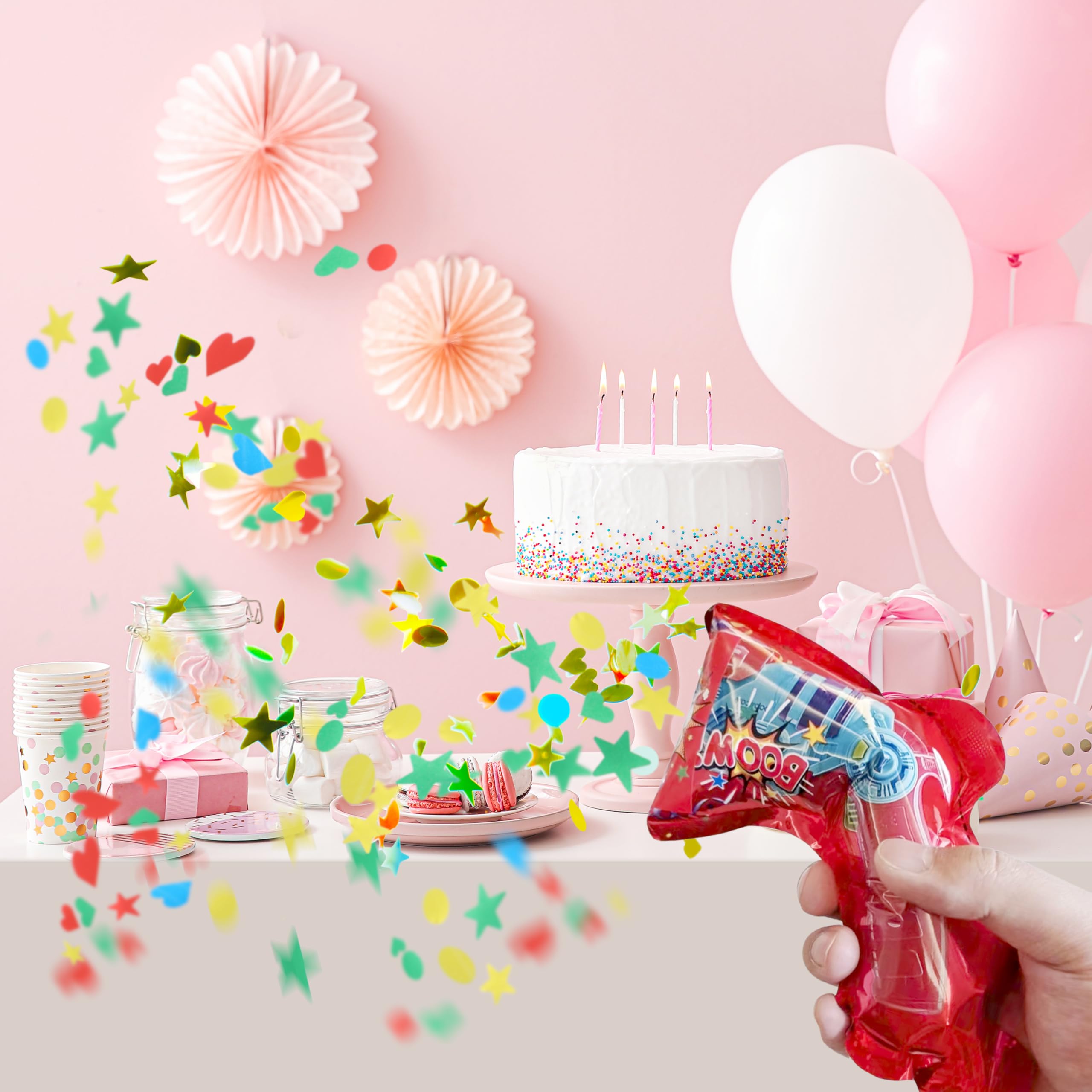 SEASHIMMER 16 Pcs Inflatable Confetti Gun Poppers, Fun Multicolor Party Toy for Graduation, Birthday, Wedding and More!
