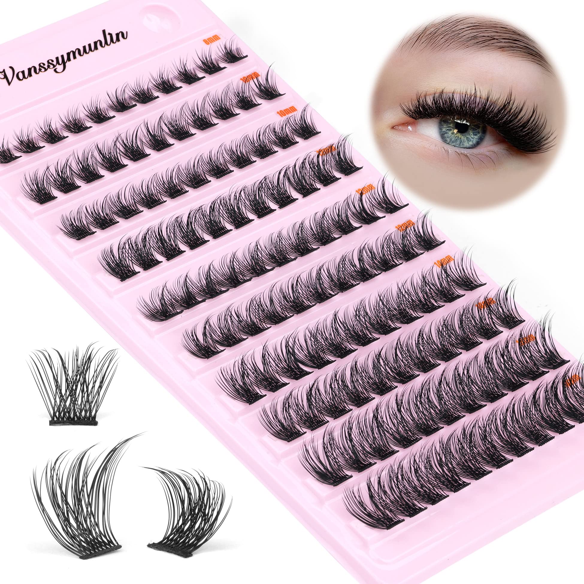 Lash Clusters DIY Eyelash Extension 110 Cluster Lashes D Curl Individual Lashes Extension Wispy Eyelash Clusters Extension Mixed Length Soft Band Reusable Lash Extension DIY at Home (VM05, D-8-16MIX)