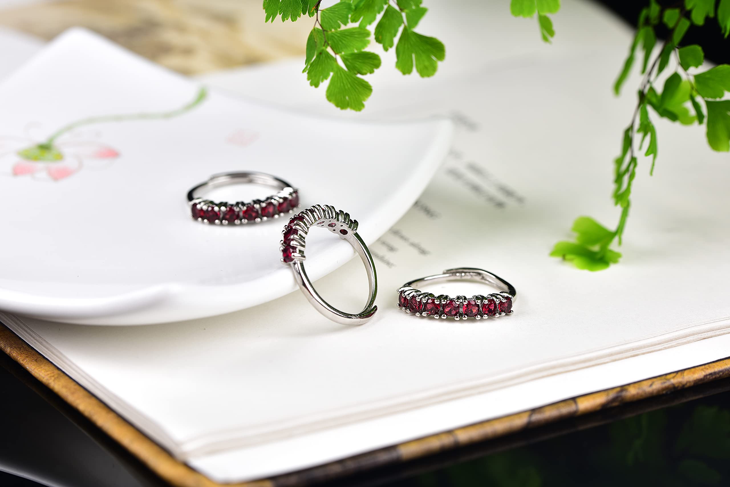 KELINSTONE Natural Garnet Adjustable Women's Silver-plated Crystal Ring High Polished Bare Beads Jewelry Gift