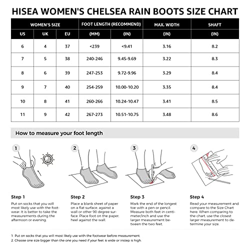 HISEA Women's Ankle Rain Boots Waterproof Chelsea Booties Short Rain Shoes for Women